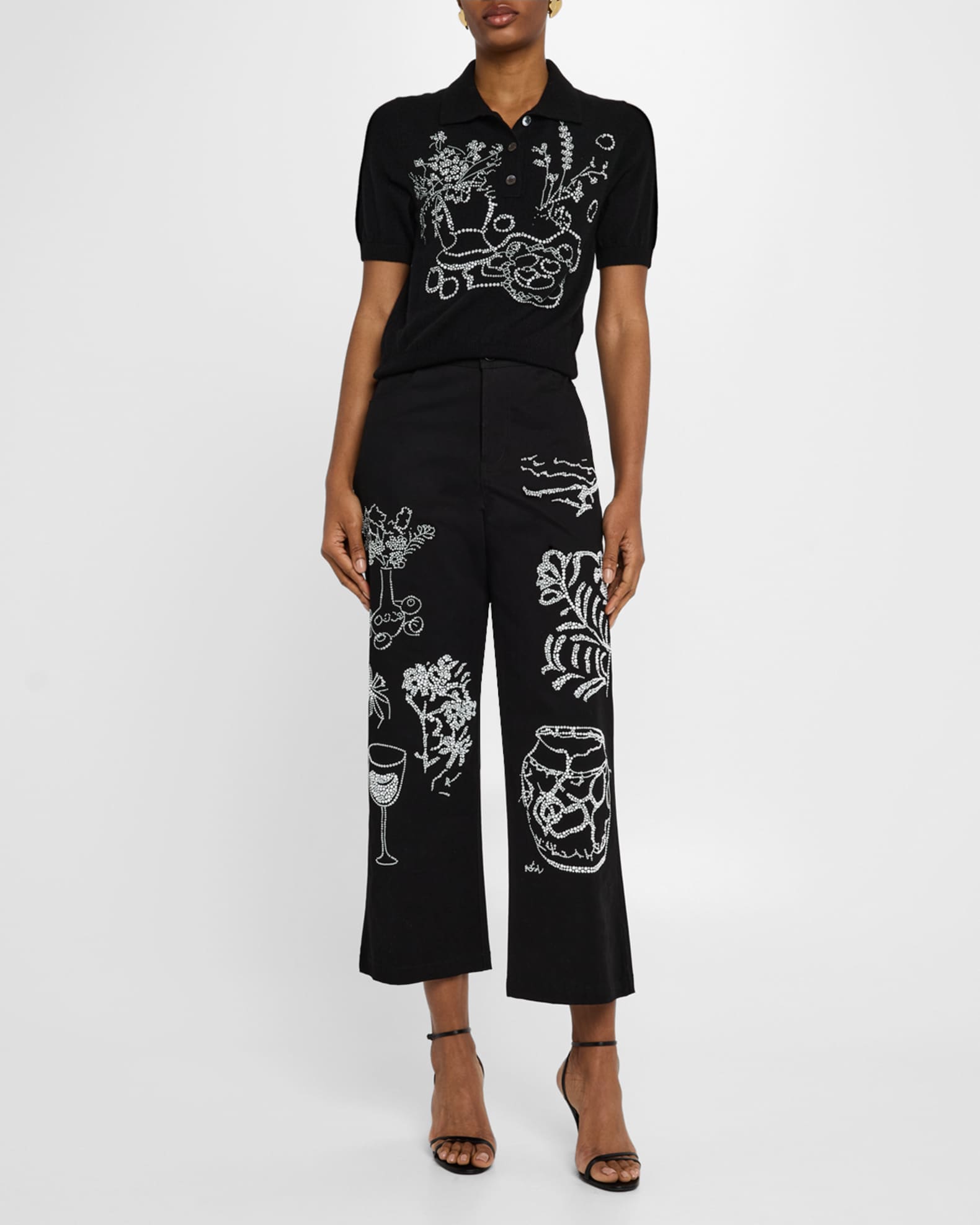Libertine Still Life Crystal Wide-Leg Crop Pants | Neiman Marcus
