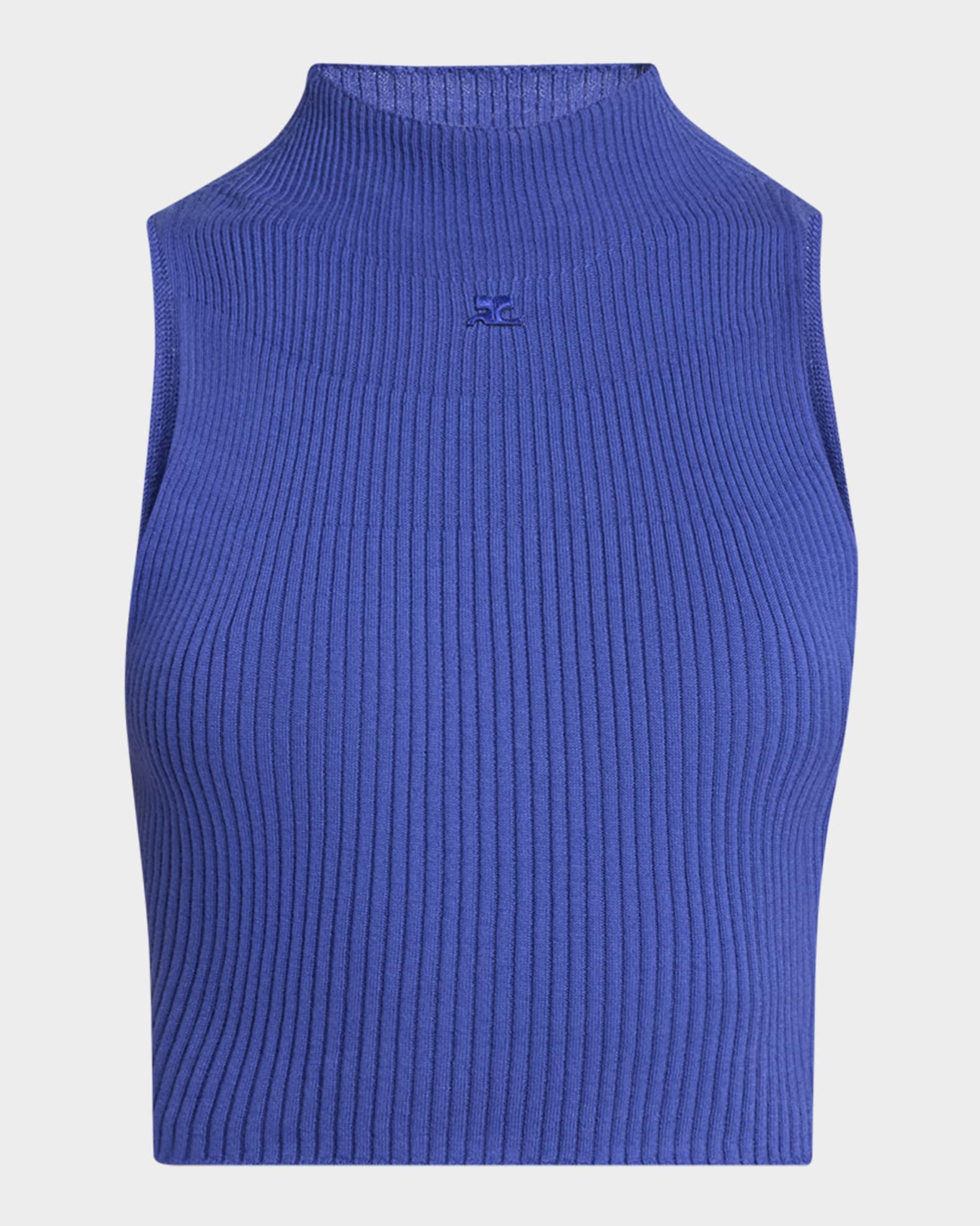 Courreges Mock-Neck Light Rib Crop Top | Neiman Marcus