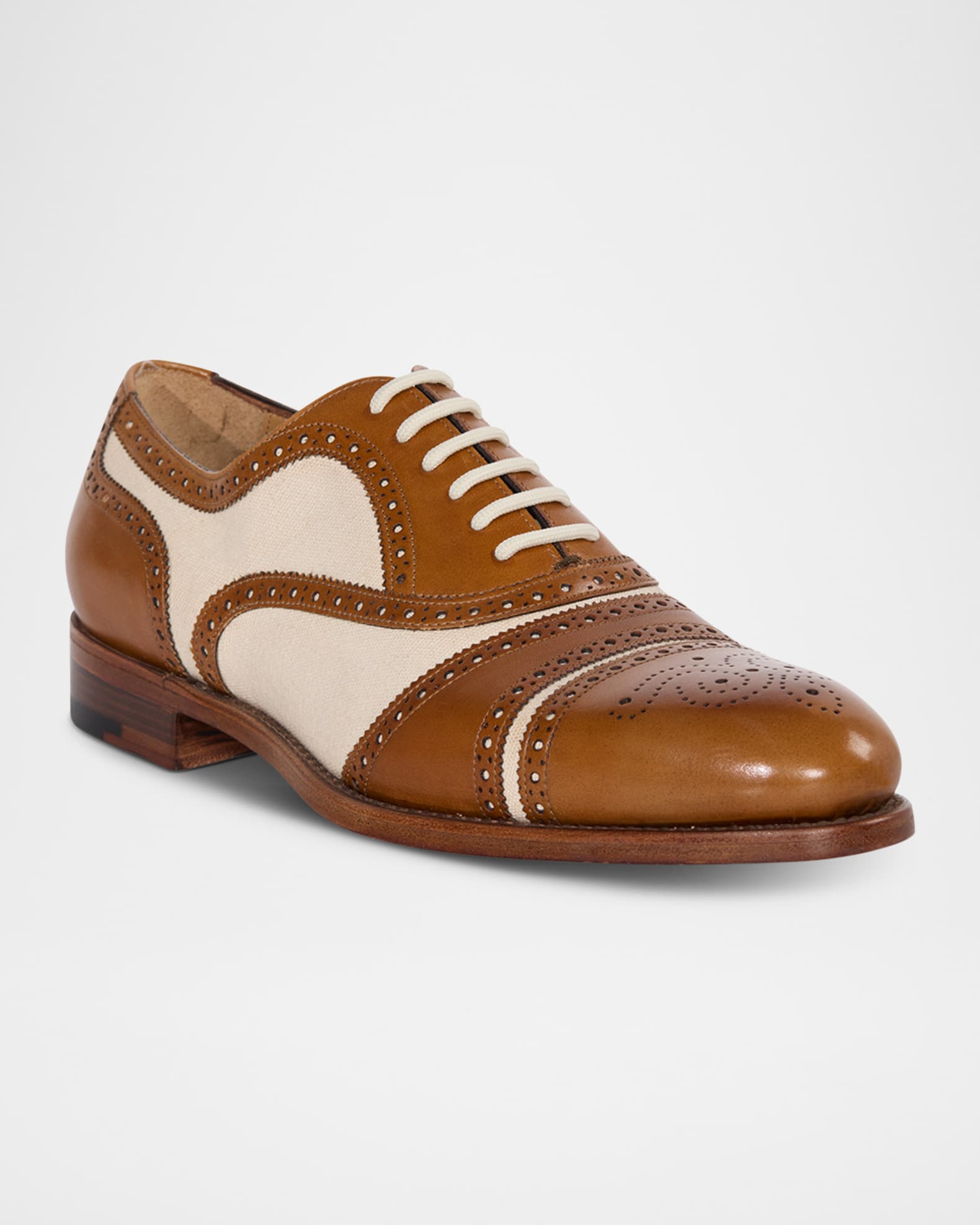 Paul Stuart Men's Specter Canvas and Brogue Leather Derby Shoes ...