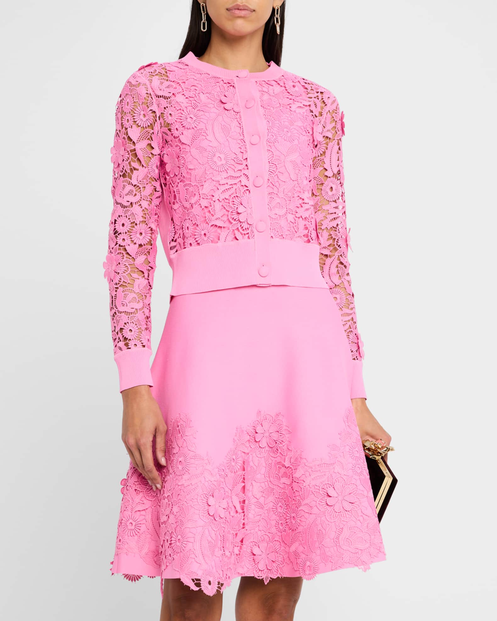 Rickie Freeman for Teri Jon Lace-Front Knit Cardigan | Neiman Marcus