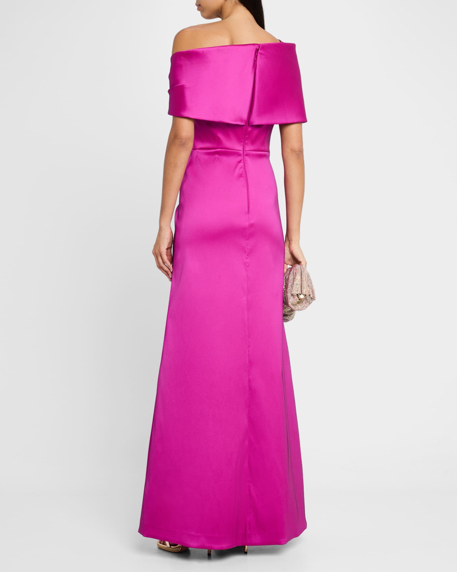 Rickie Freeman for Teri Jon Pleated One-Shoulder Stretch Mikado Gown ...