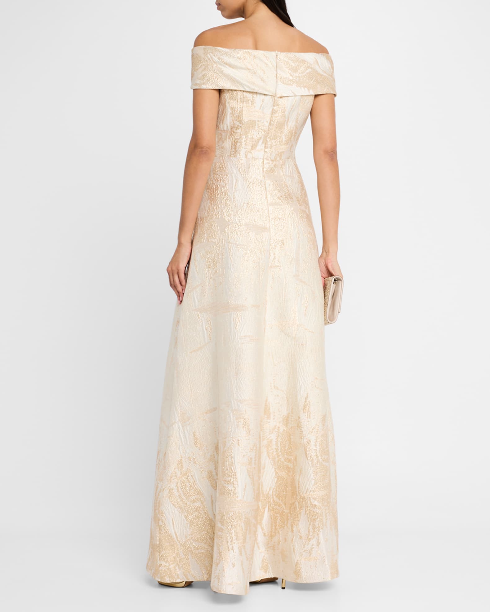 Rickie Freeman for Teri Jon Off-Shoulder Metallic Jacquard Gown ...