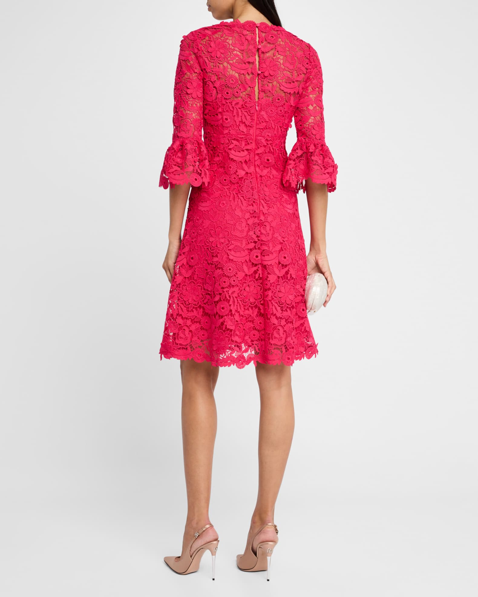Rickie Freeman for Teri Jon Bell-Sleeve Floral Lace Dress | Neiman Marcus
