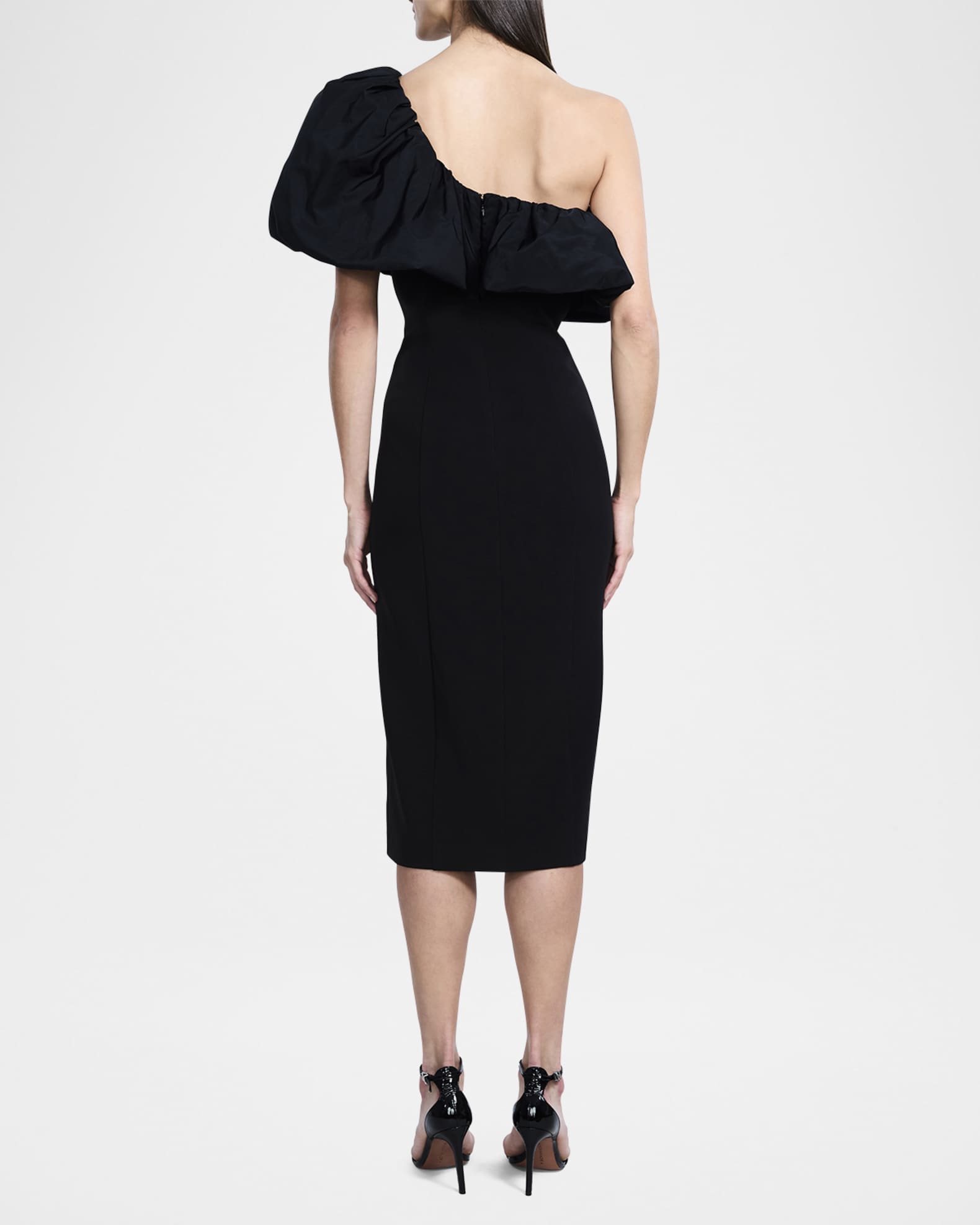 BCBGMAXAZRIA Puff-Embellished Bodycon Cady Midi Dress | Neiman Marcus