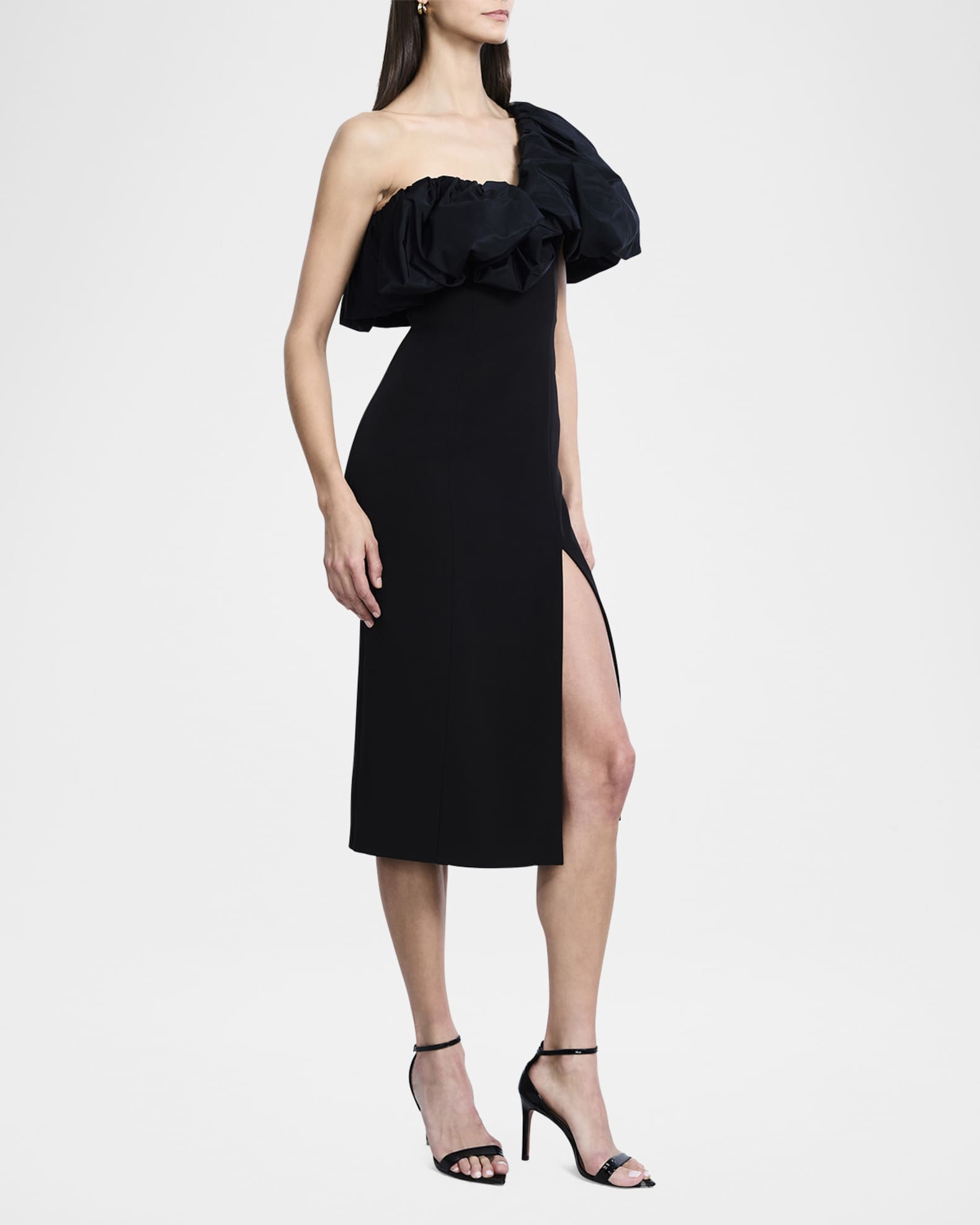 BCBGMAXAZRIA Puff-Embellished Bodycon Cady Midi Dress | Neiman Marcus