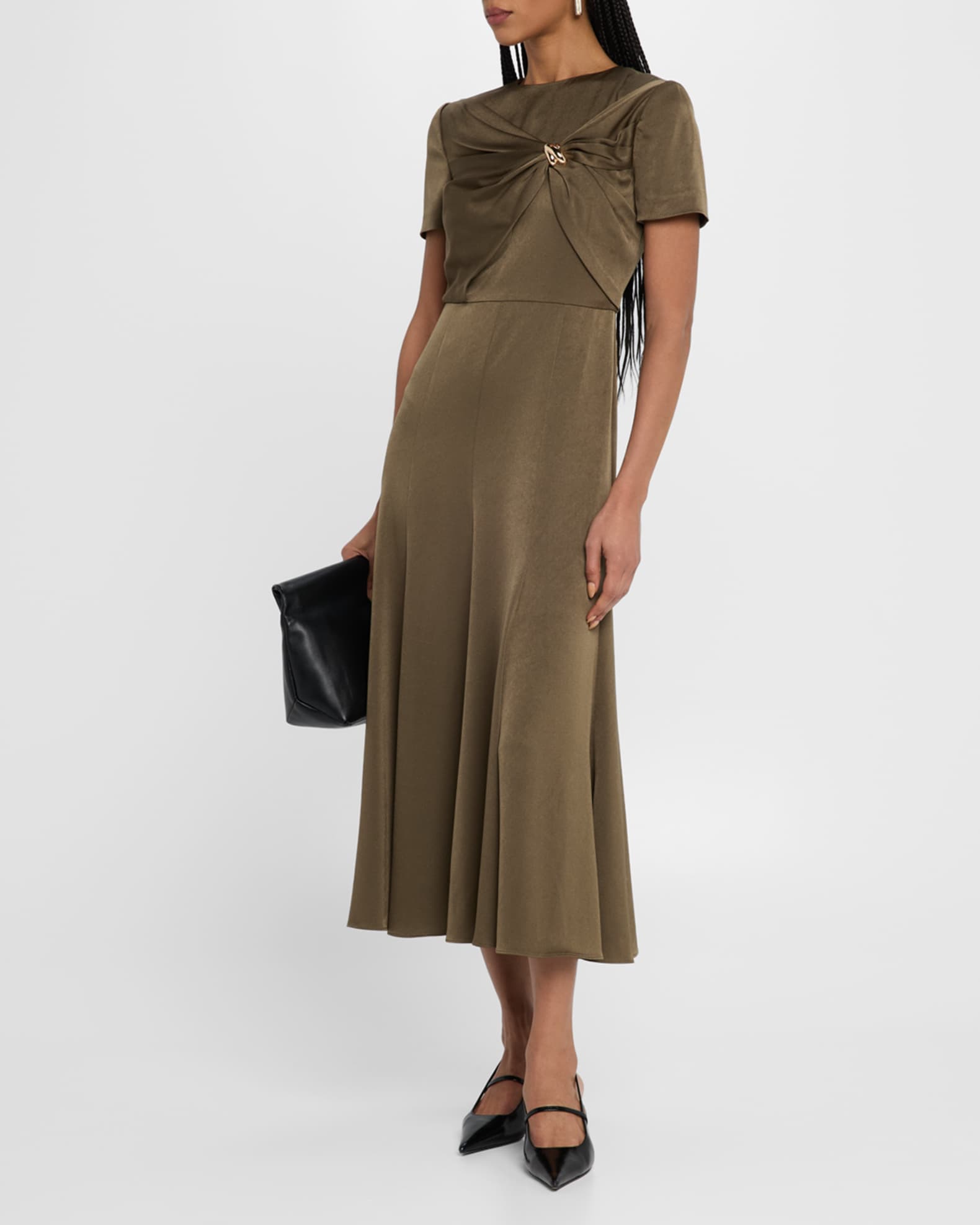 Roland Mouret Draped Satin Crepe Midi Dress | Neiman Marcus