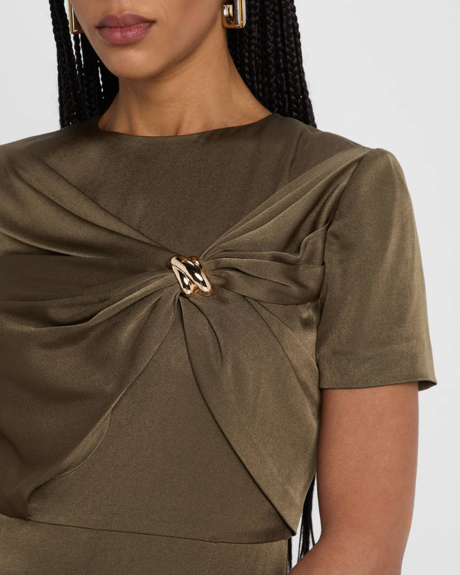 Roland Mouret Draped Satin Crepe Midi Dress | Neiman Marcus