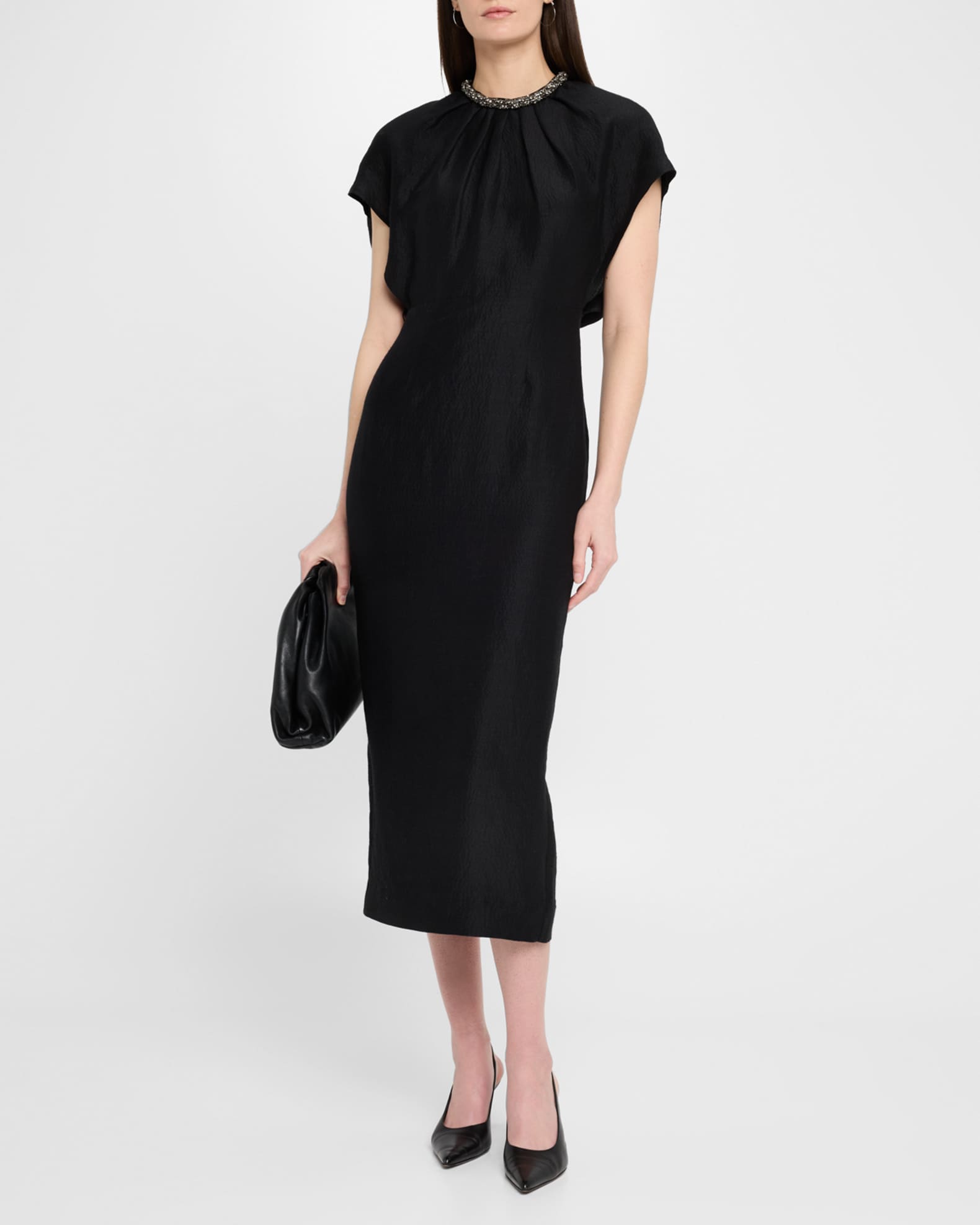Roland Mouret Diamante Neck Midi Dress | Neiman Marcus