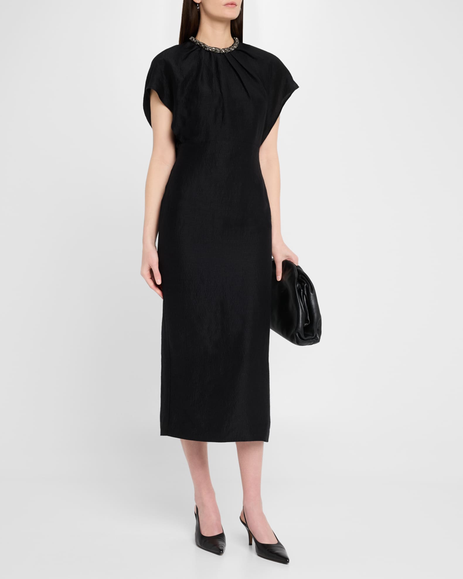 Roland Mouret Diamante Neck Midi Dress | Neiman Marcus