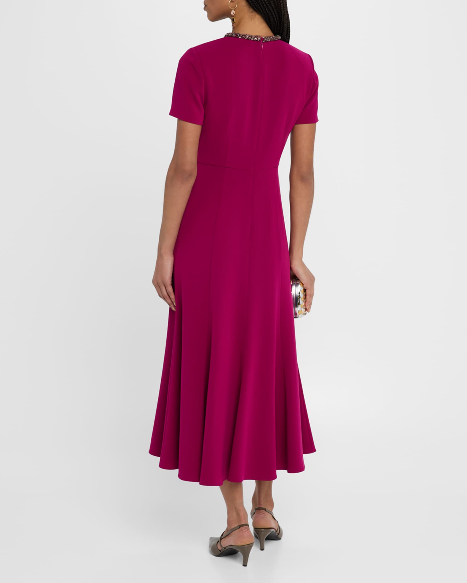 Roland Mouret Diamante Neck Light Cady Midi Dress | Neiman Marcus
