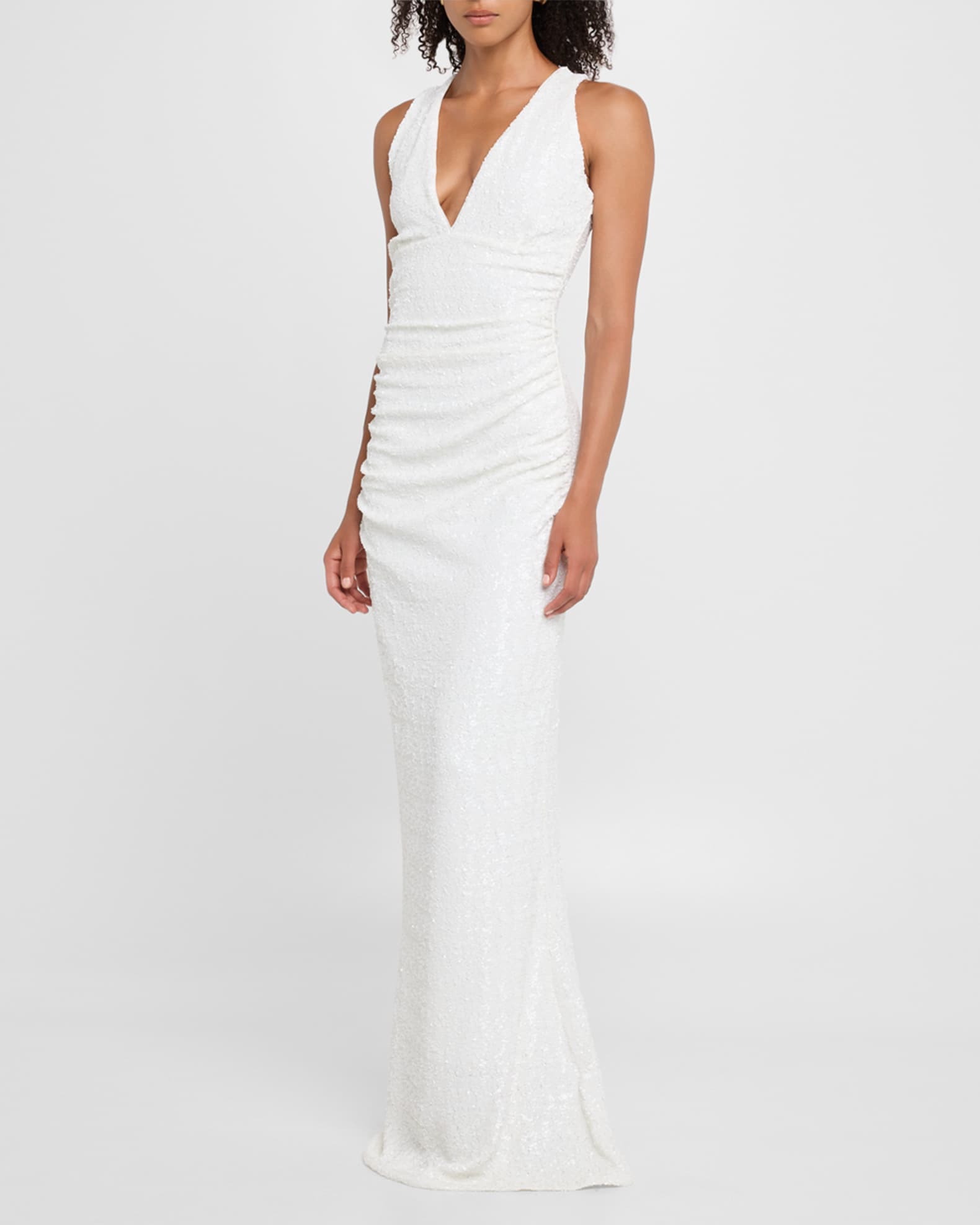 Chiara Boni La Petite Robe Ryosei Deep V-Neck Sequin Column Gown ...