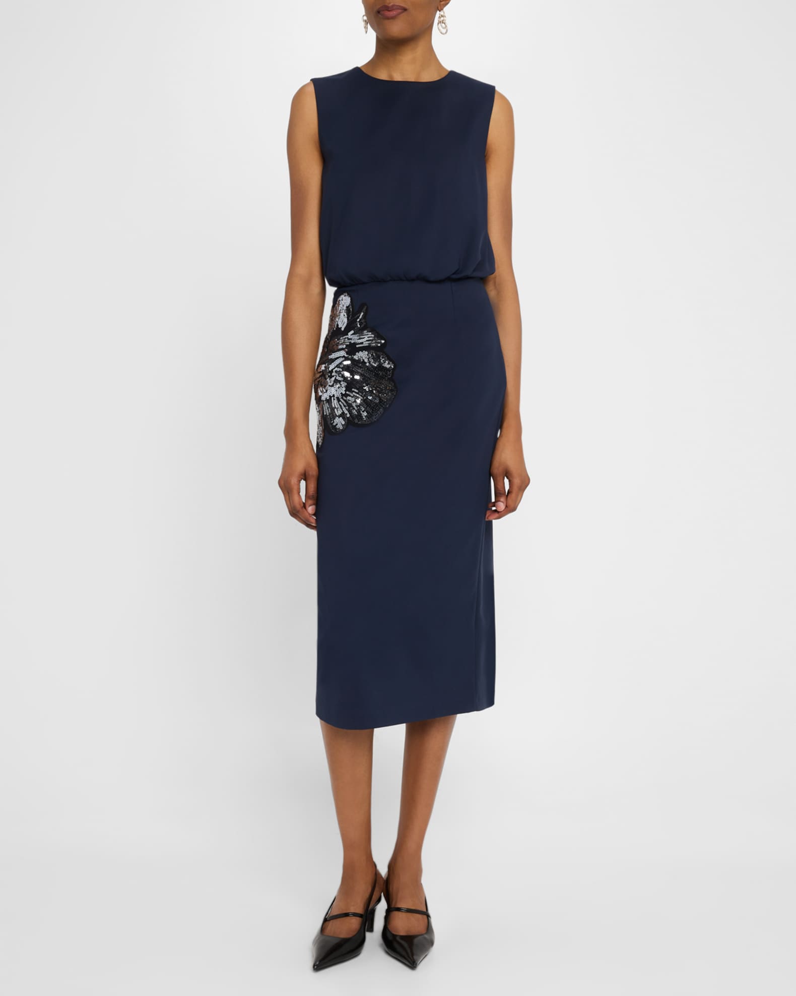 Chiara Boni La Petite Robe Myla Sequin Floral Applique Midi Dress ...