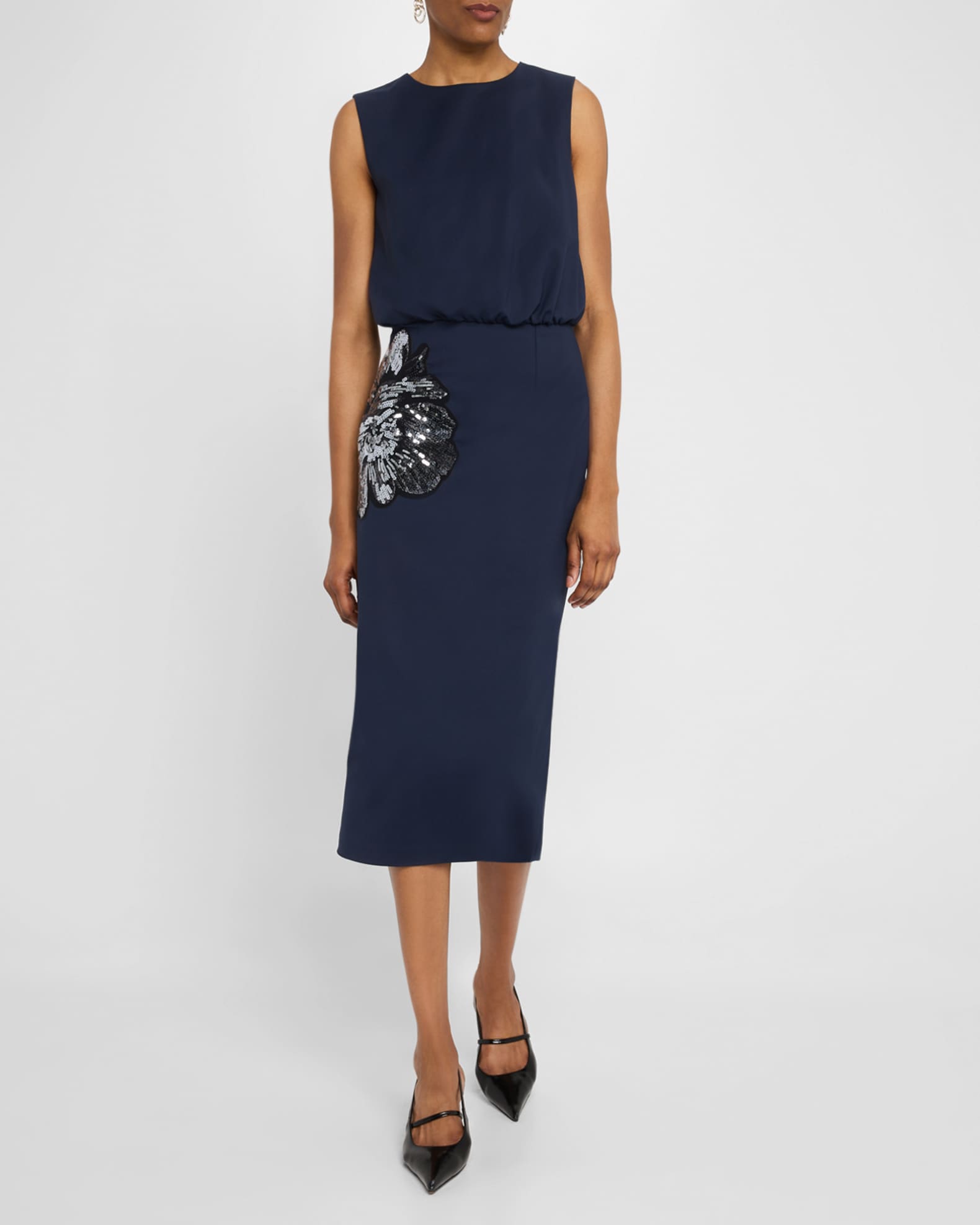 Chiara Boni La Petite Robe Myla Sequin Floral Applique Midi Dress ...