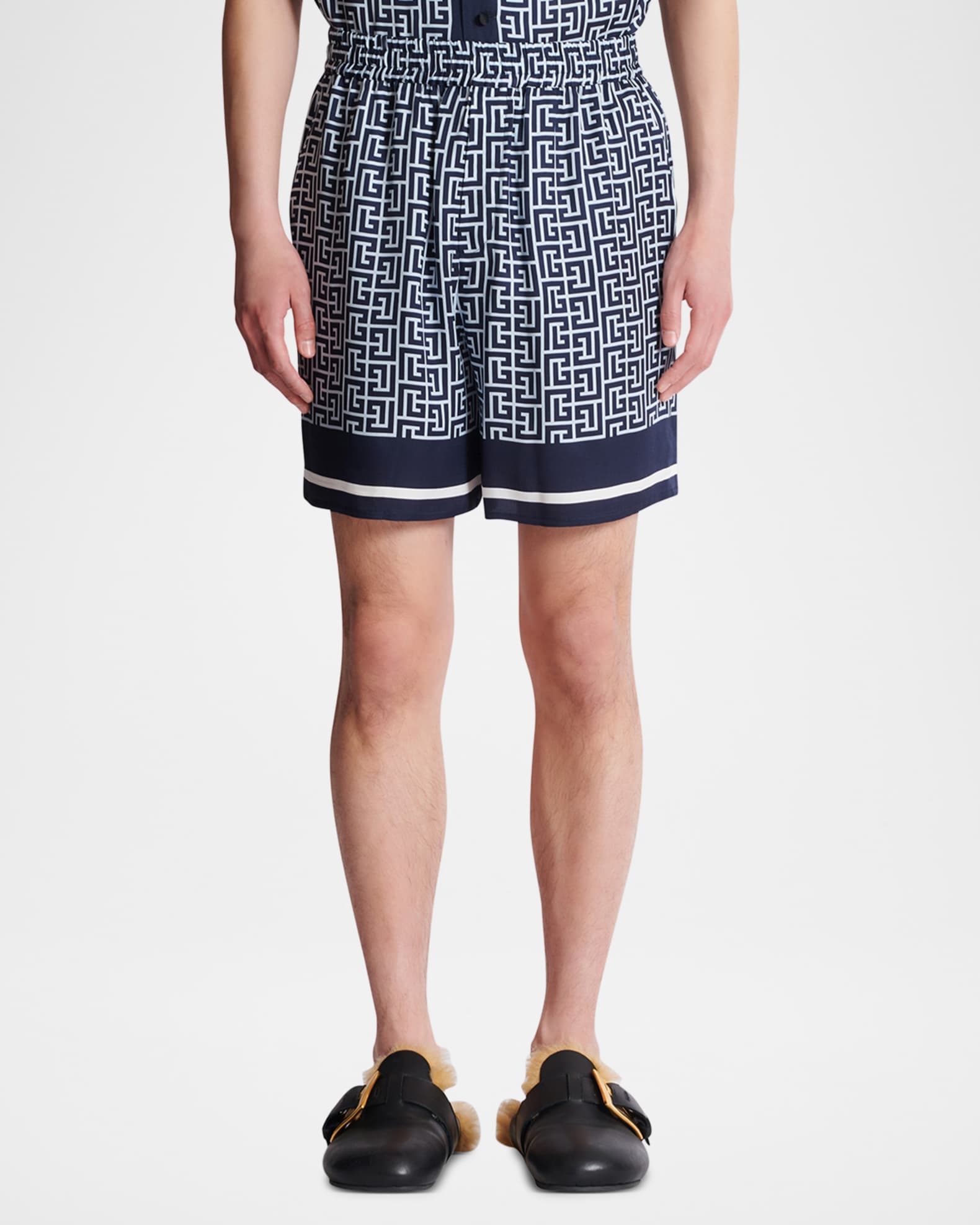 Balmain Men's Monogram Pull-On Shorts | Neiman Marcus