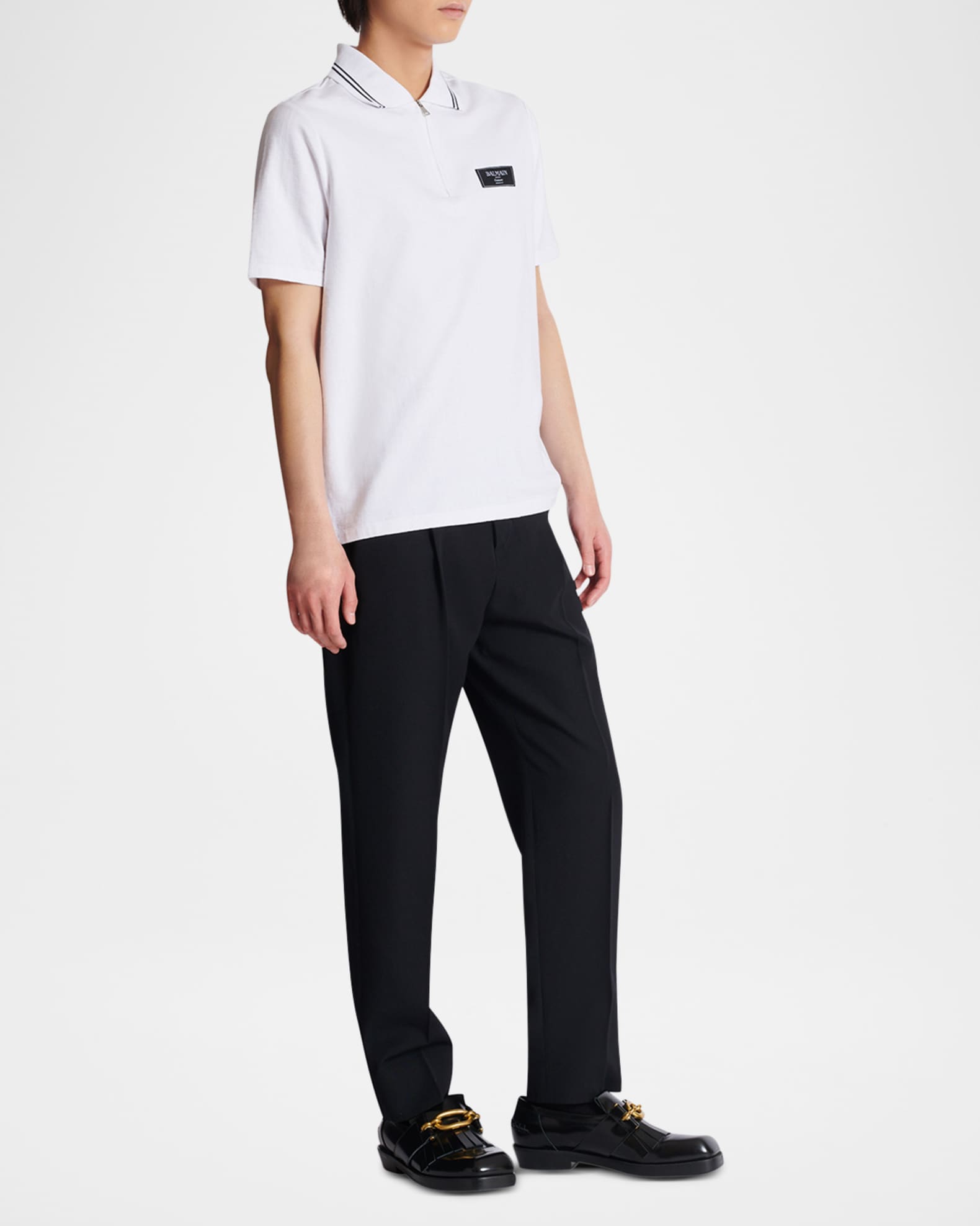 Balmain Men's Monogram Zip Polo Shirt | Neiman Marcus