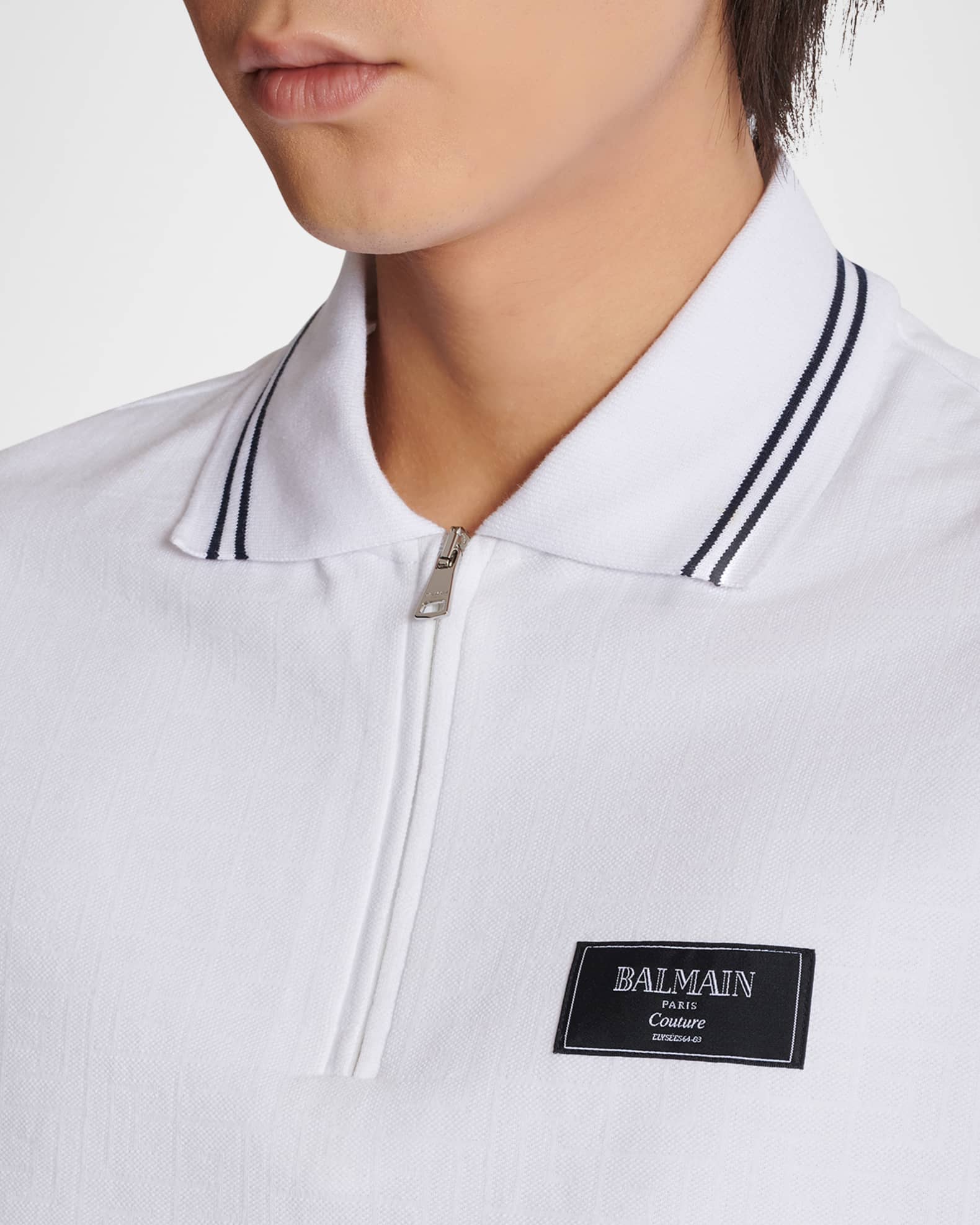 Balmain Men's Monogram Zip Polo Shirt | Neiman Marcus