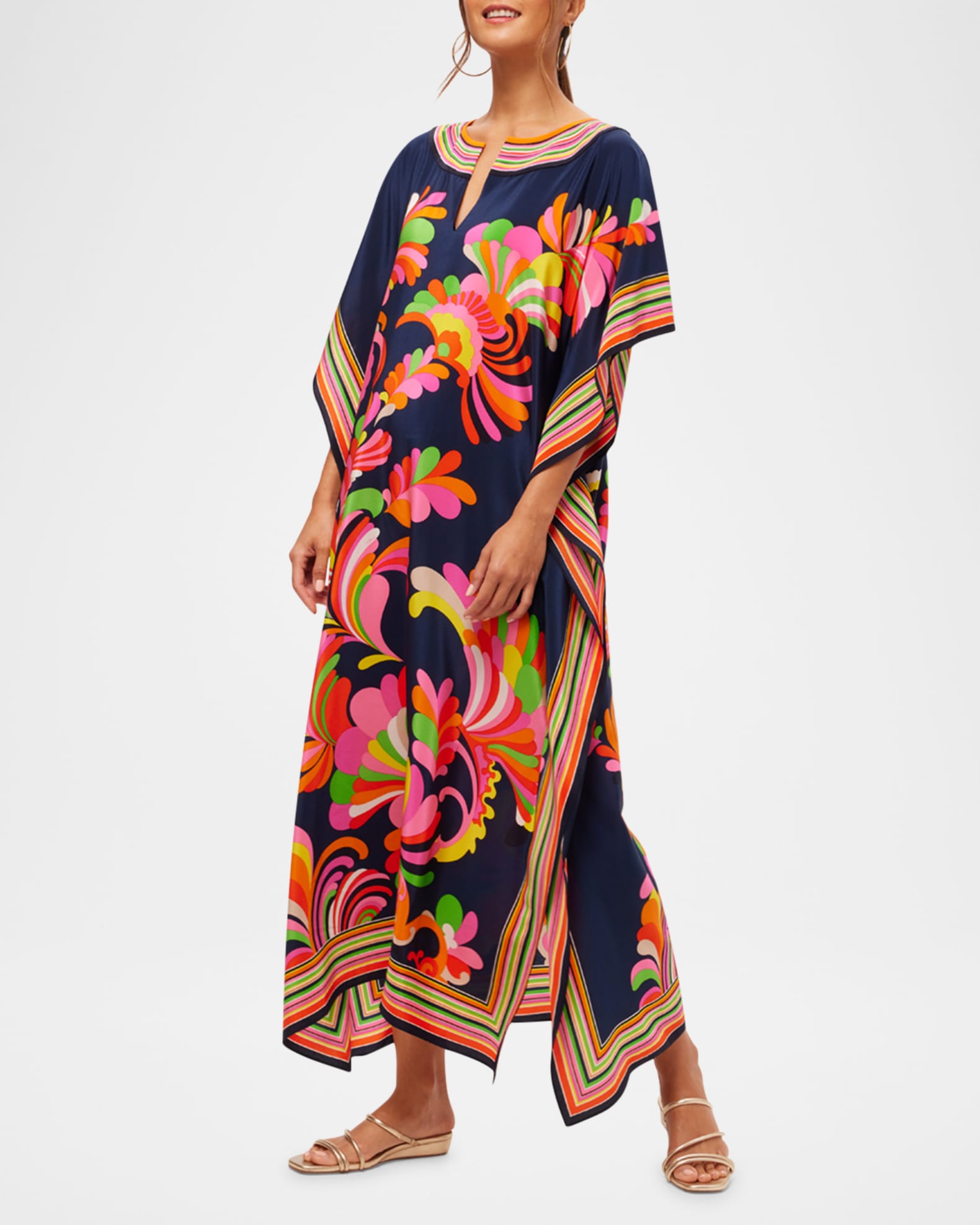 Trina Turk Theodora Silk Crepe De Chine Maxi Caftan | Neiman Marcus