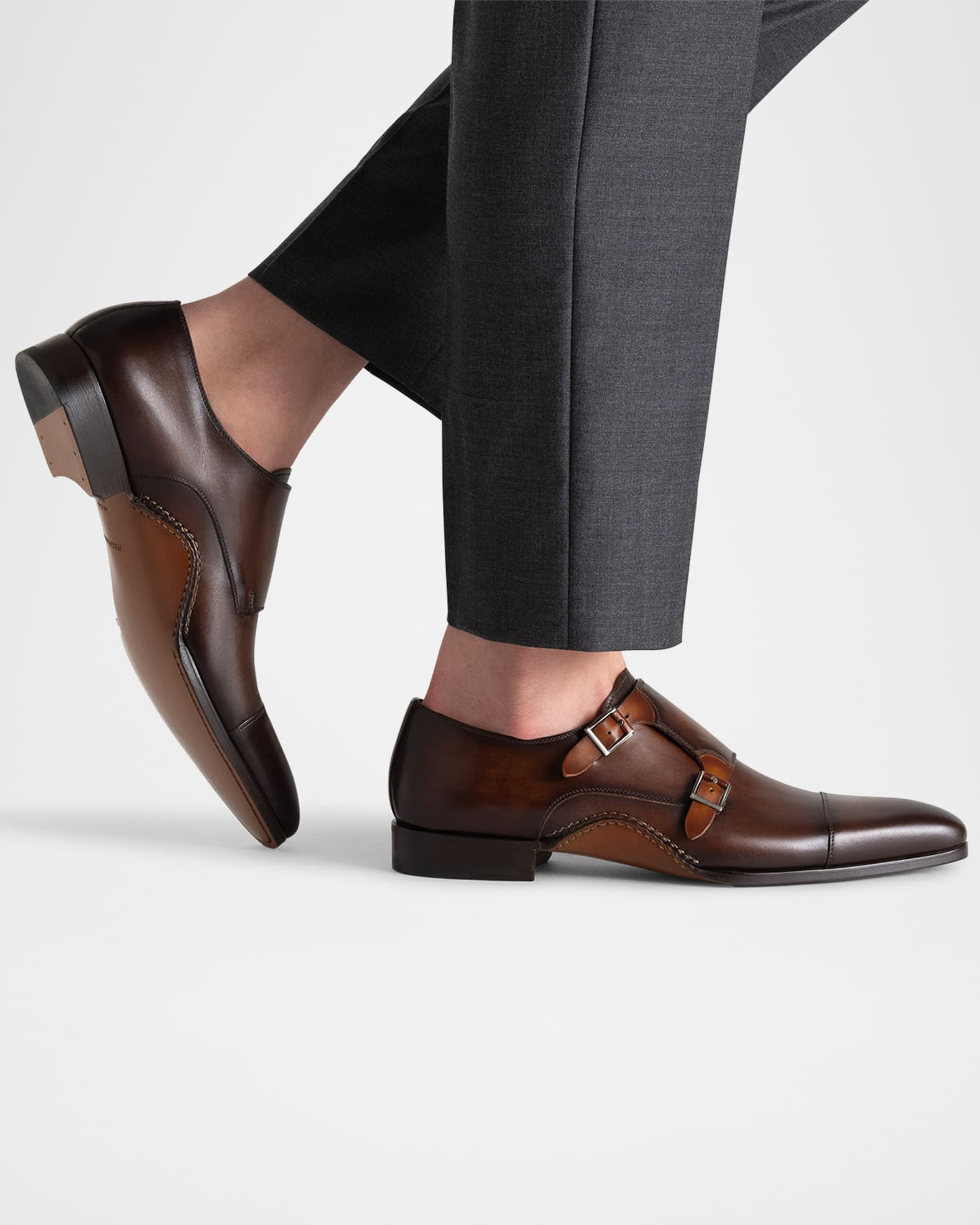 Magnanni Men's Leros Leather Cap-Toe Double Monk Strap Loafers | Neiman Marcus