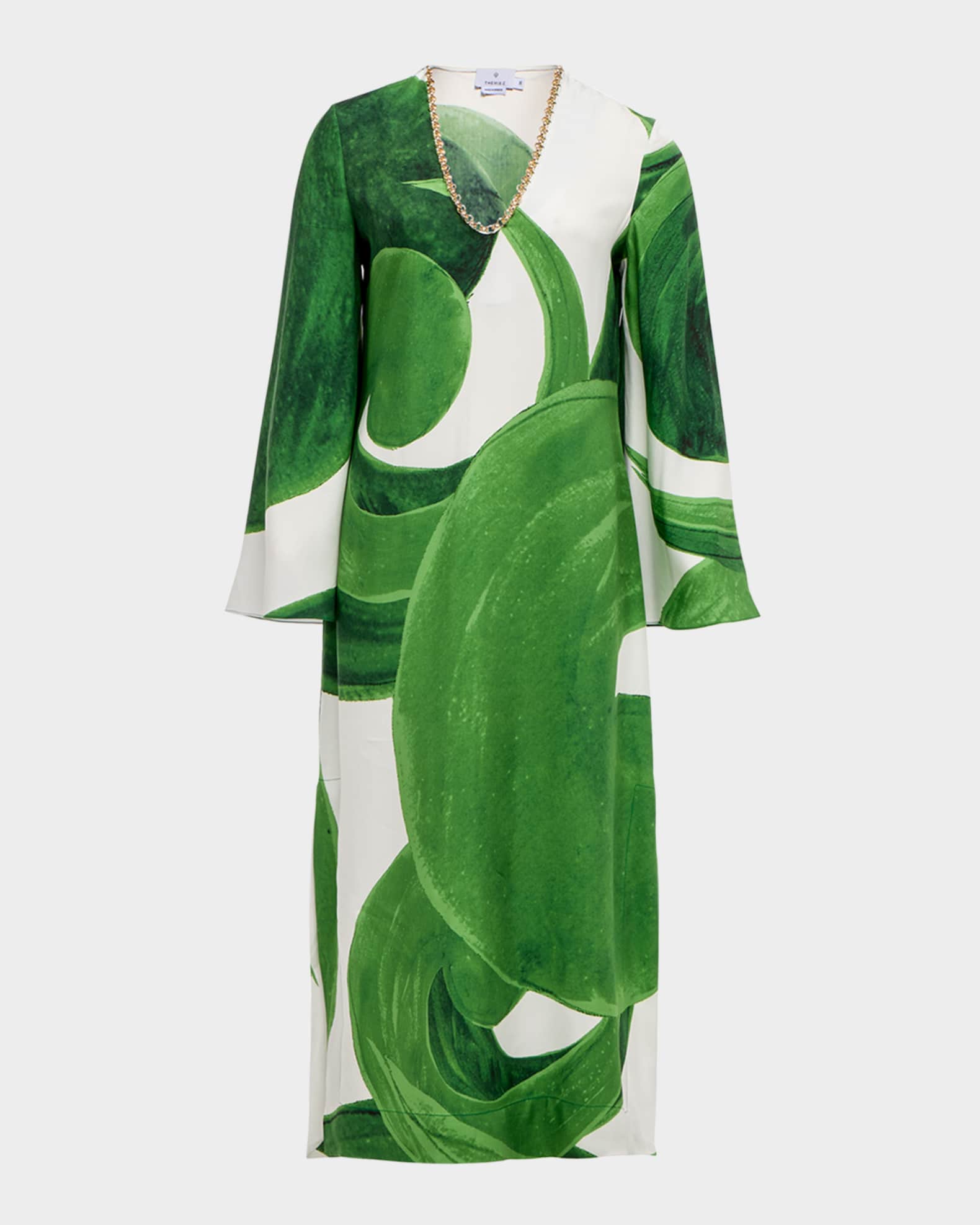THEMIS Z Artemis Embellished Abstract-Print Midi Dress | Neiman Marcus