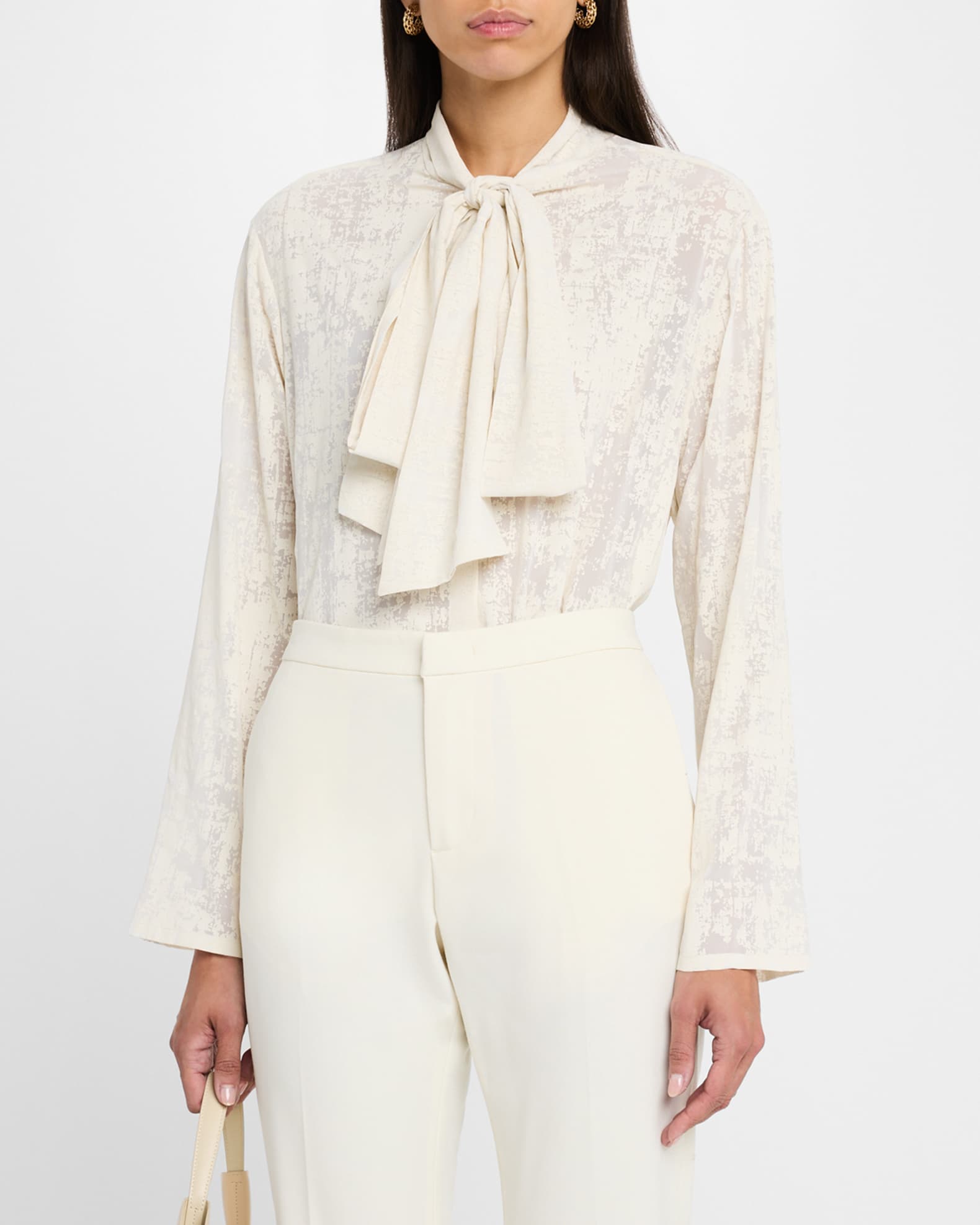 FABIANA FILIPPI Burnout Tie-Neck Blouse | Neiman Marcus