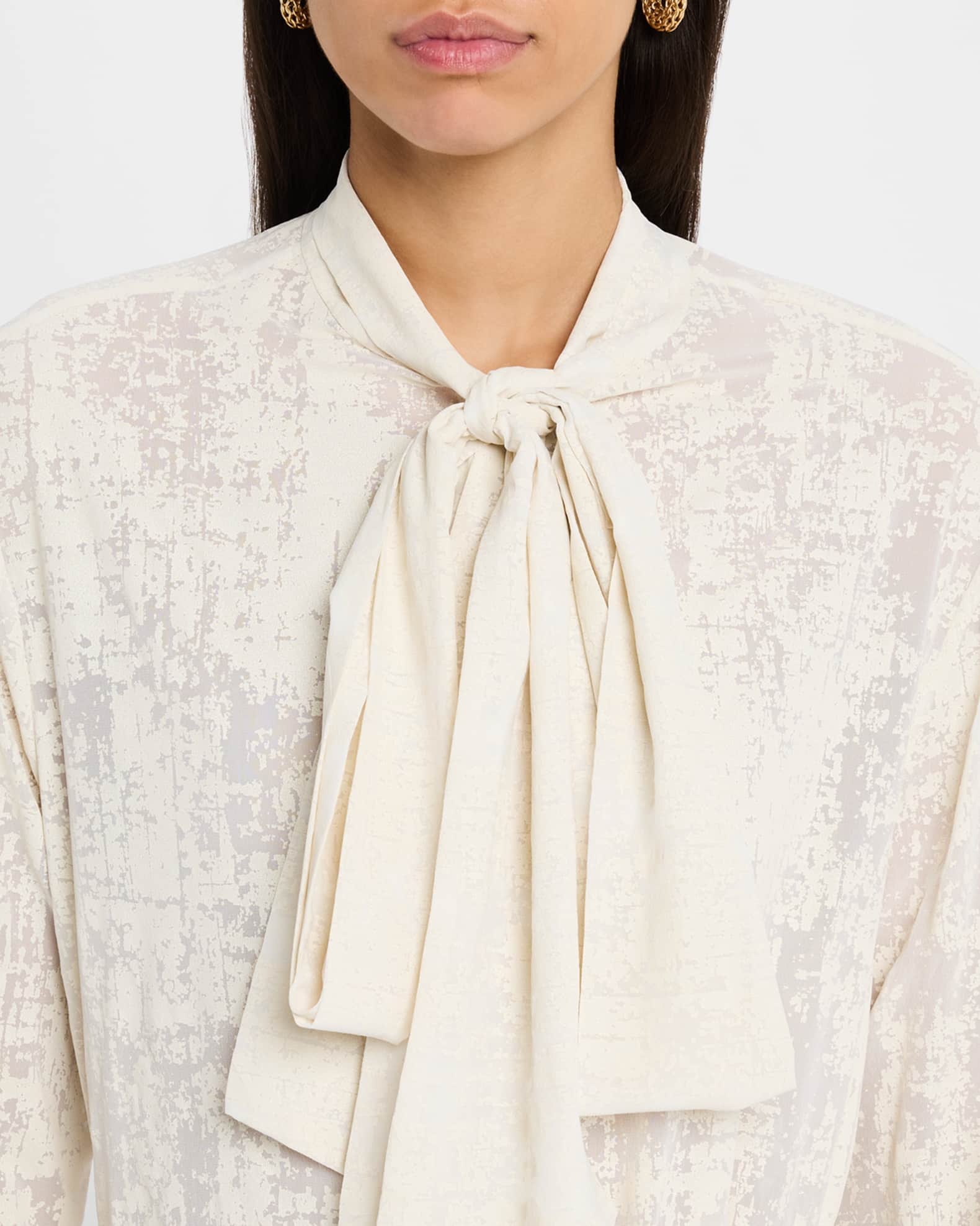 FABIANA FILIPPI Burnout Tie-Neck Blouse | Neiman Marcus