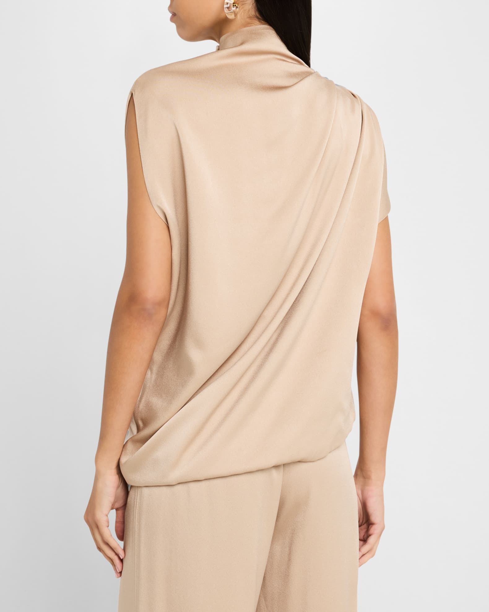 FABIANA FILIPPI Draped Mock-Neck Enver Satin Top | Neiman Marcus