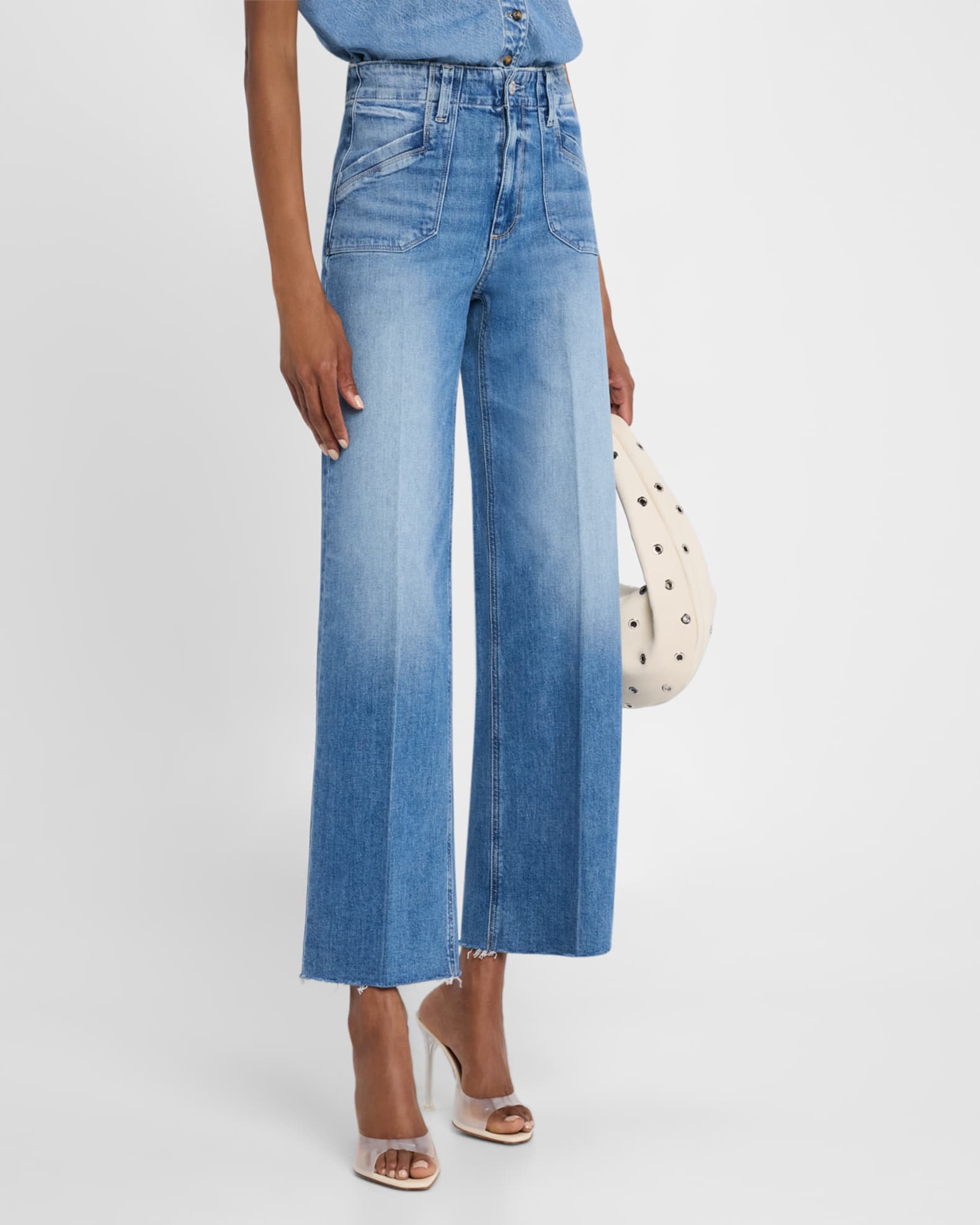 PAIGE Anessa Raw Hem Jeans with Utility Pockets | Neiman Marcus