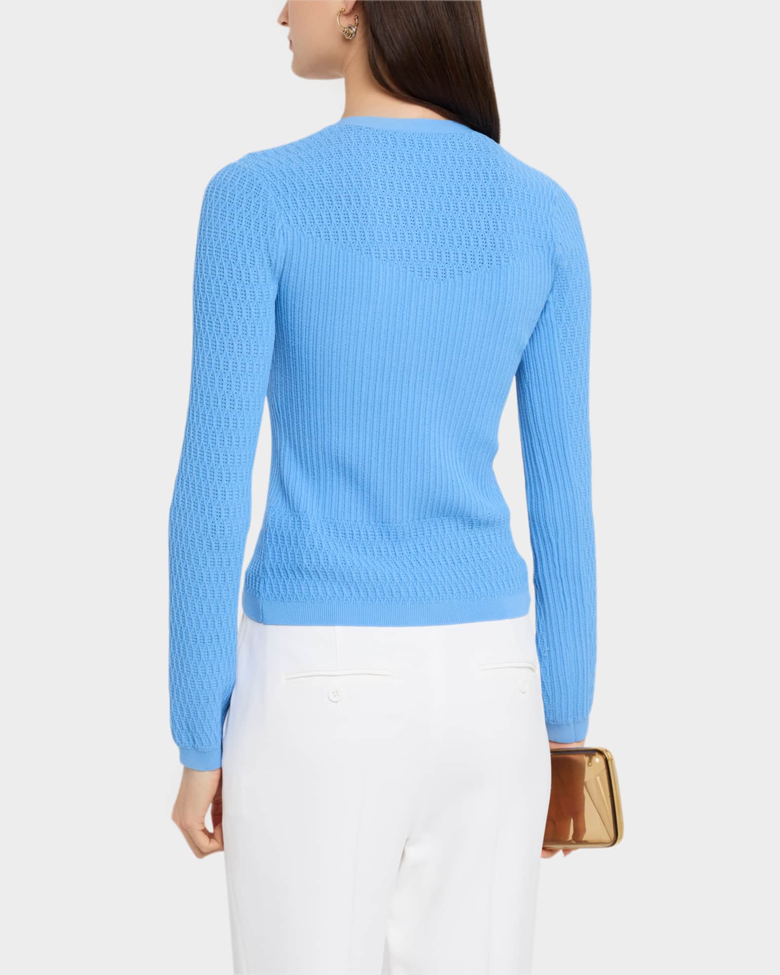 St. John Mixed Pointelle Rib Fine Gauge Knit Sweater | Neiman Marcus