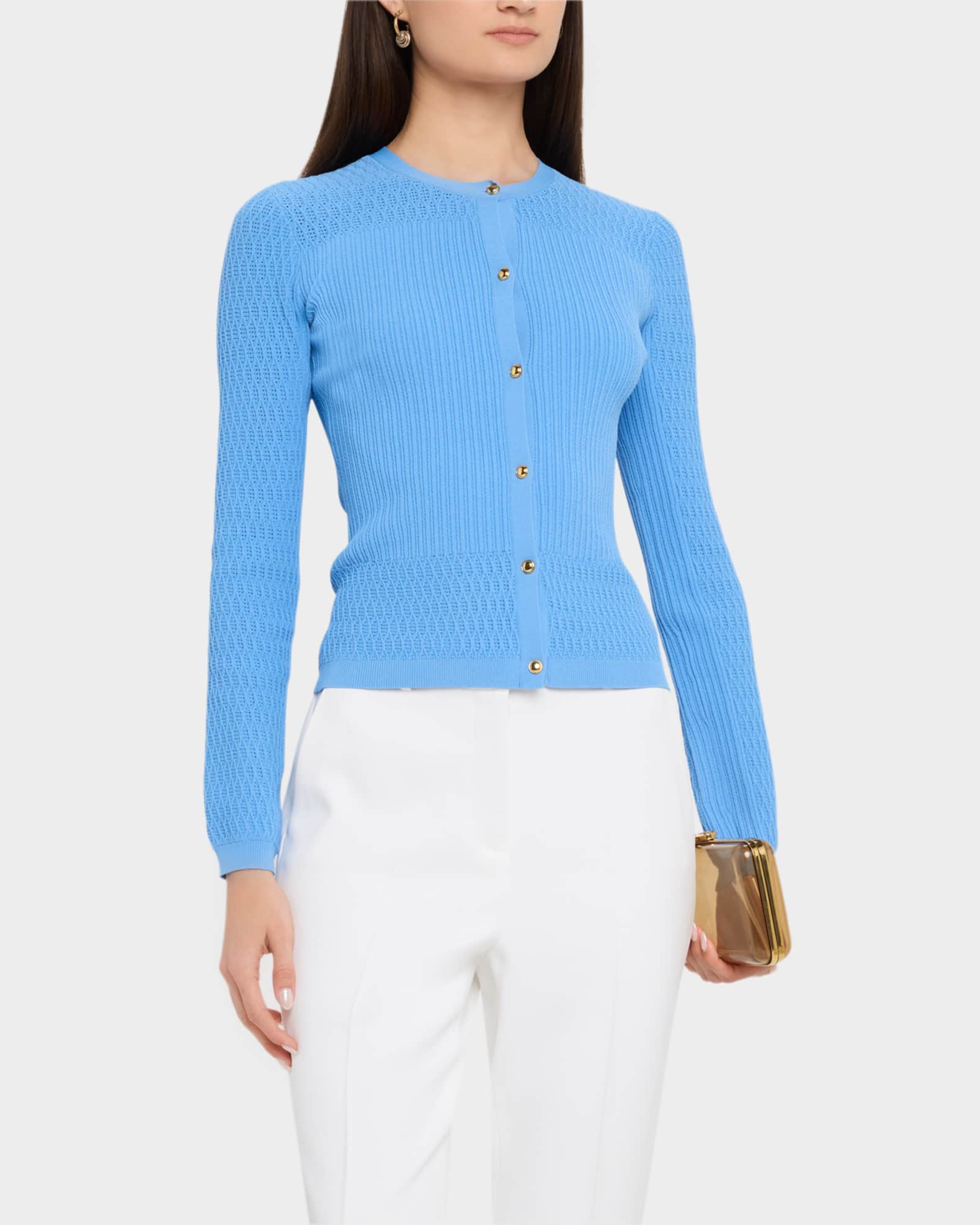 St. John Mixed Pointelle Rib Fine Gauge Knit Sweater | Neiman Marcus