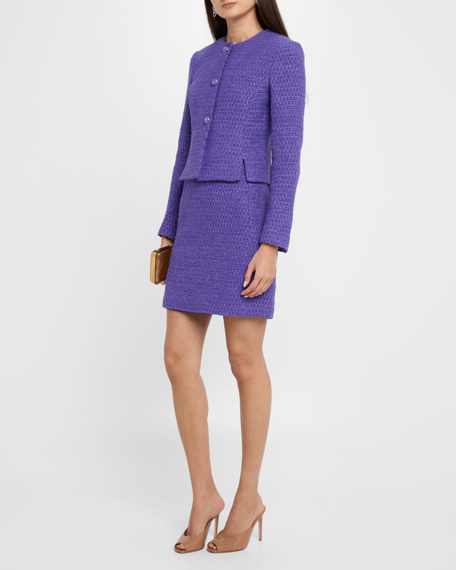 St. John Ribbon Tweed Single-Breasted Jacket With Slits | Neiman Marcus