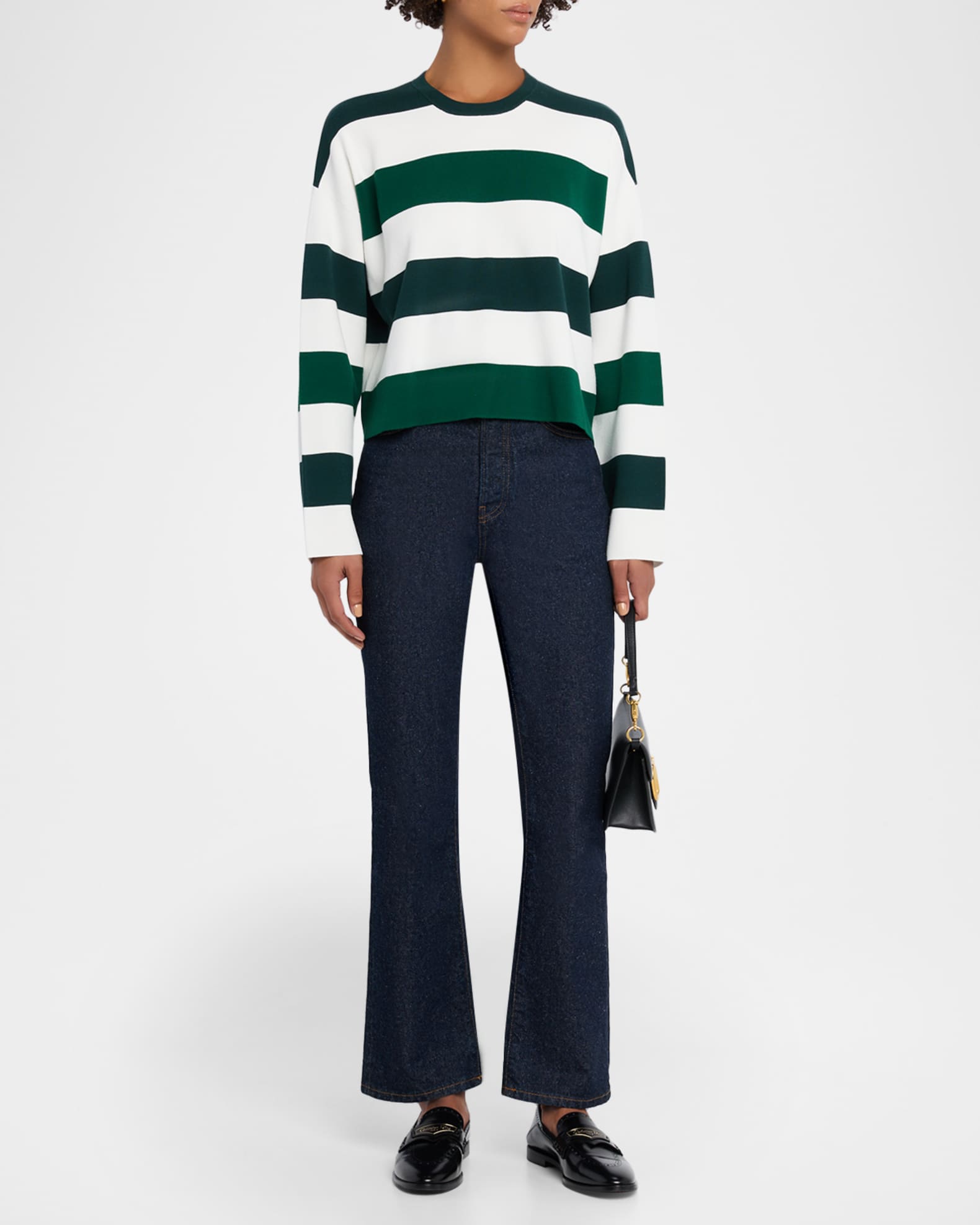 Max Mara Jesone Striped Crewneck Crop Sweater | Neiman Marcus