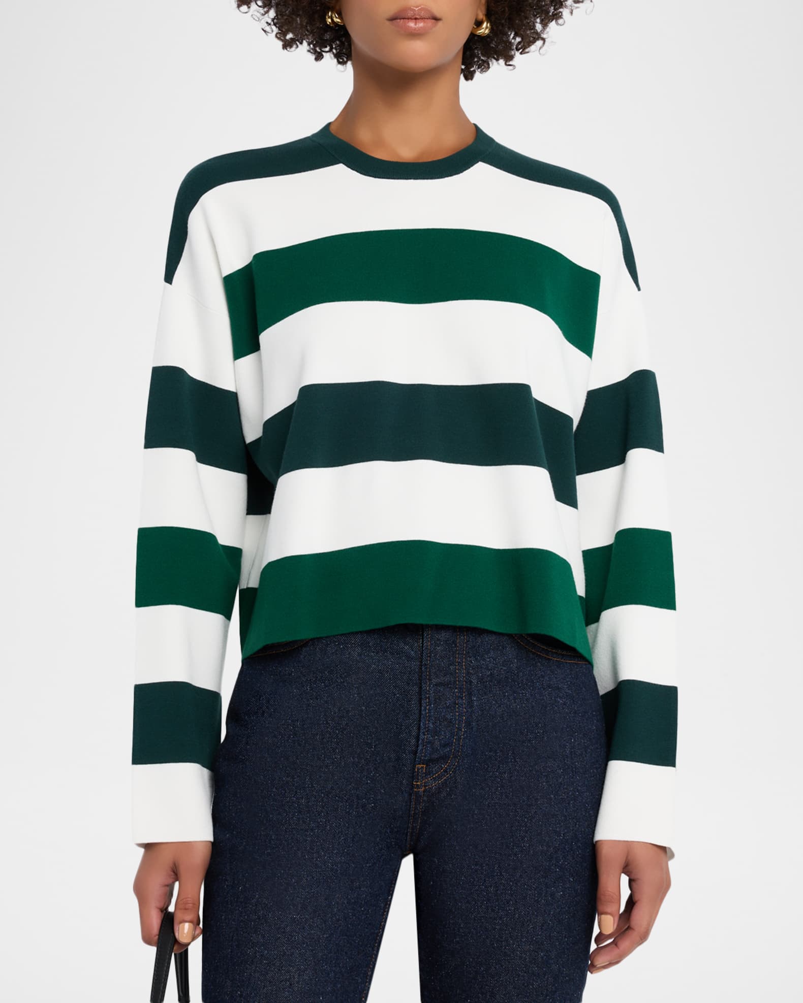 Max Mara Jesone Striped Crewneck Crop Sweater | Neiman Marcus