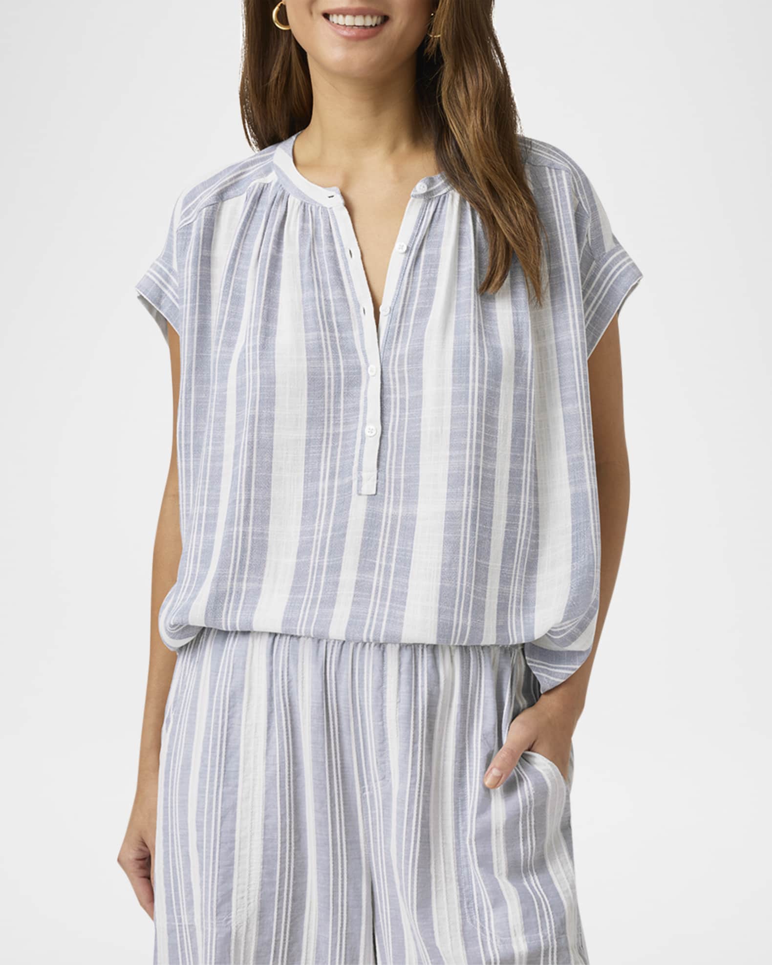 Splendid Raegan Striped Linen-Blend Blouse | Neiman Marcus