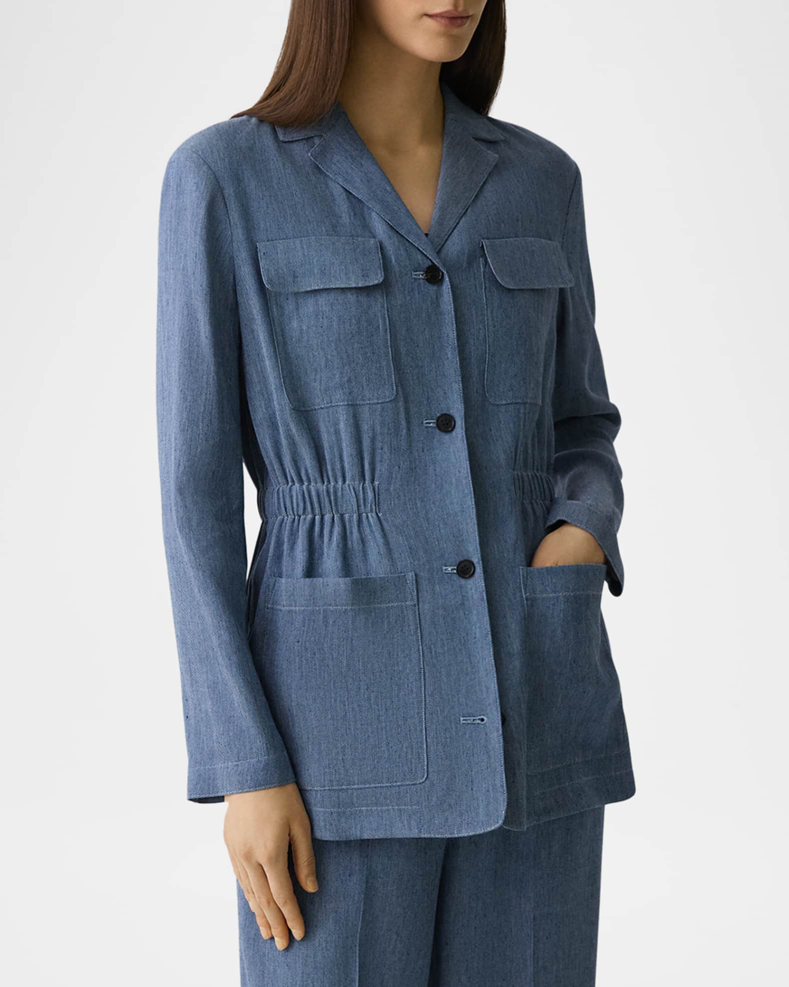 Theory Cinched Denim Crunch Jacket | Neiman Marcus