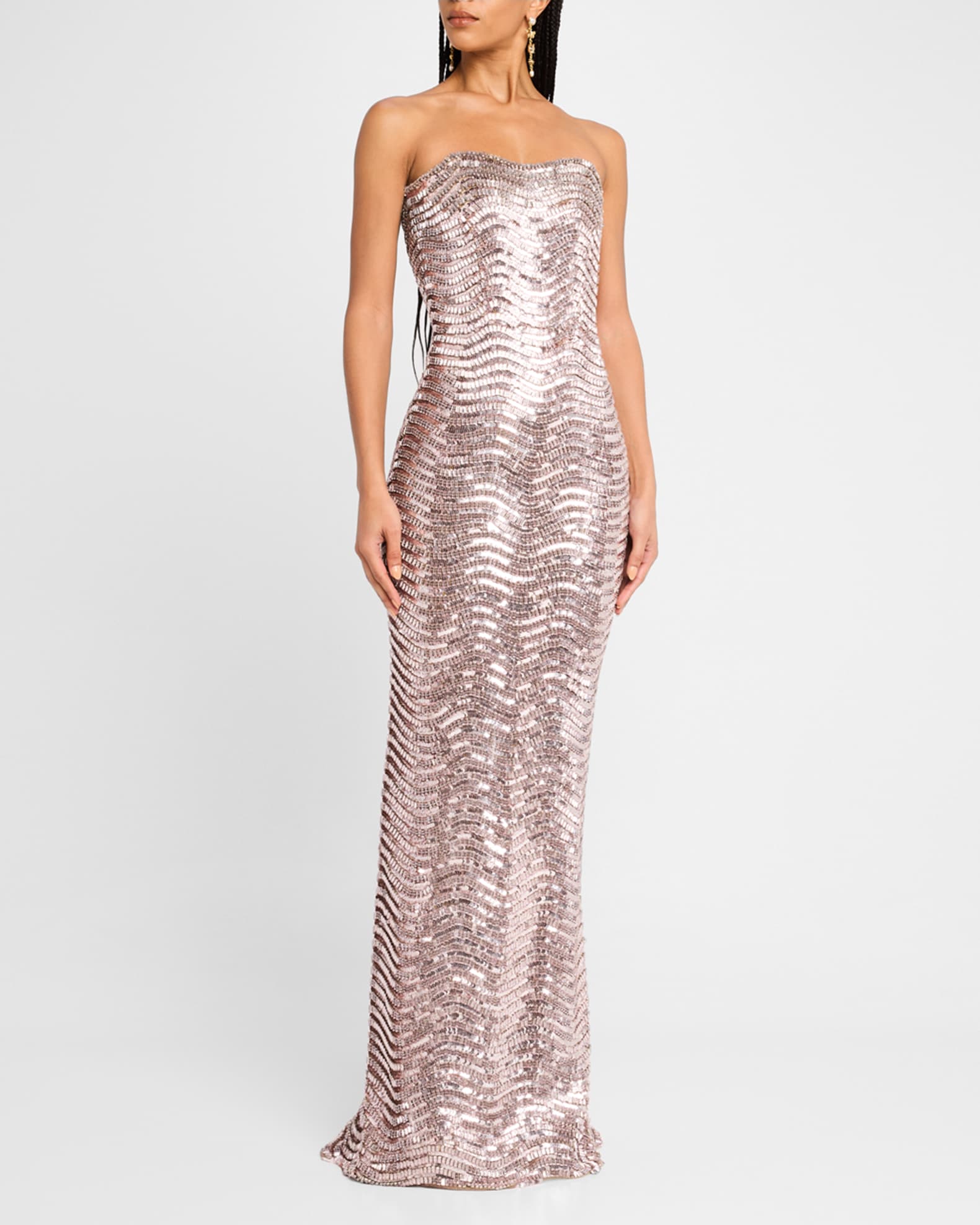 Oscar de la Renta Strapless Wave Embroidered Tulle Gown | Neiman Marcus