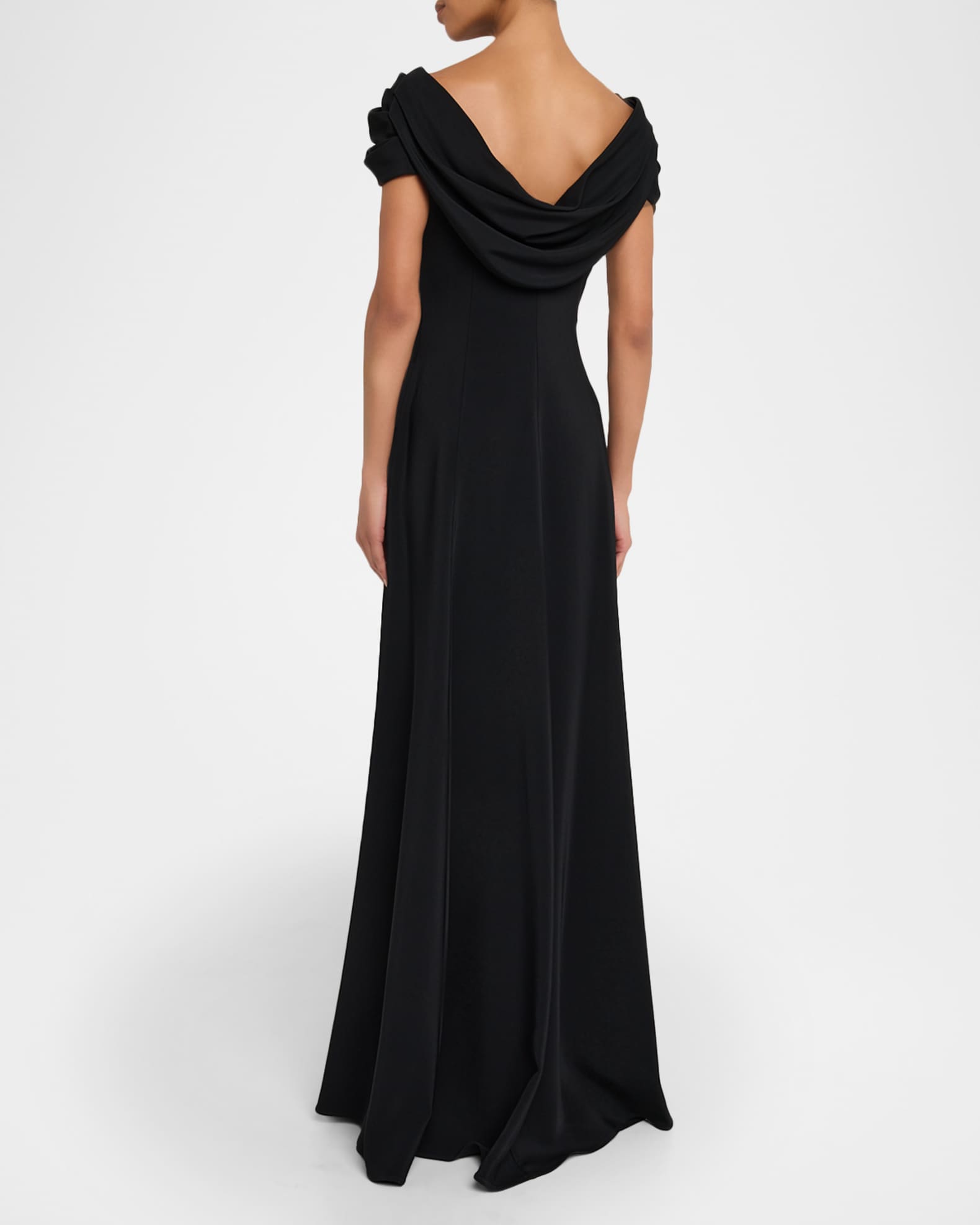 Oscar de la Renta Draped Cap-Sleeve Stretch Cady Gown | Neiman Marcus