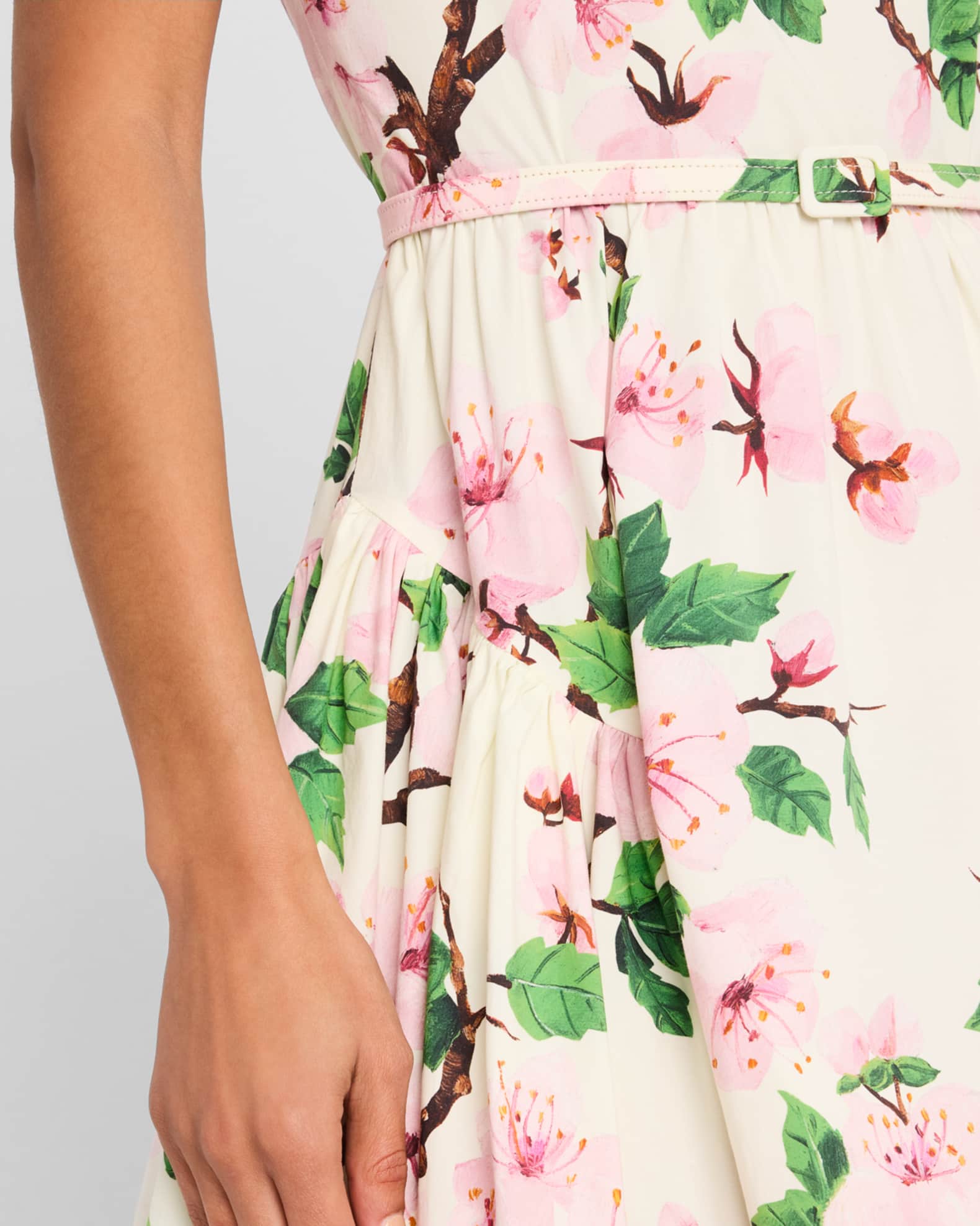 Oscar de la Renta Short-Sleeve Cherry Blossom Poplin Mini Dress With ...