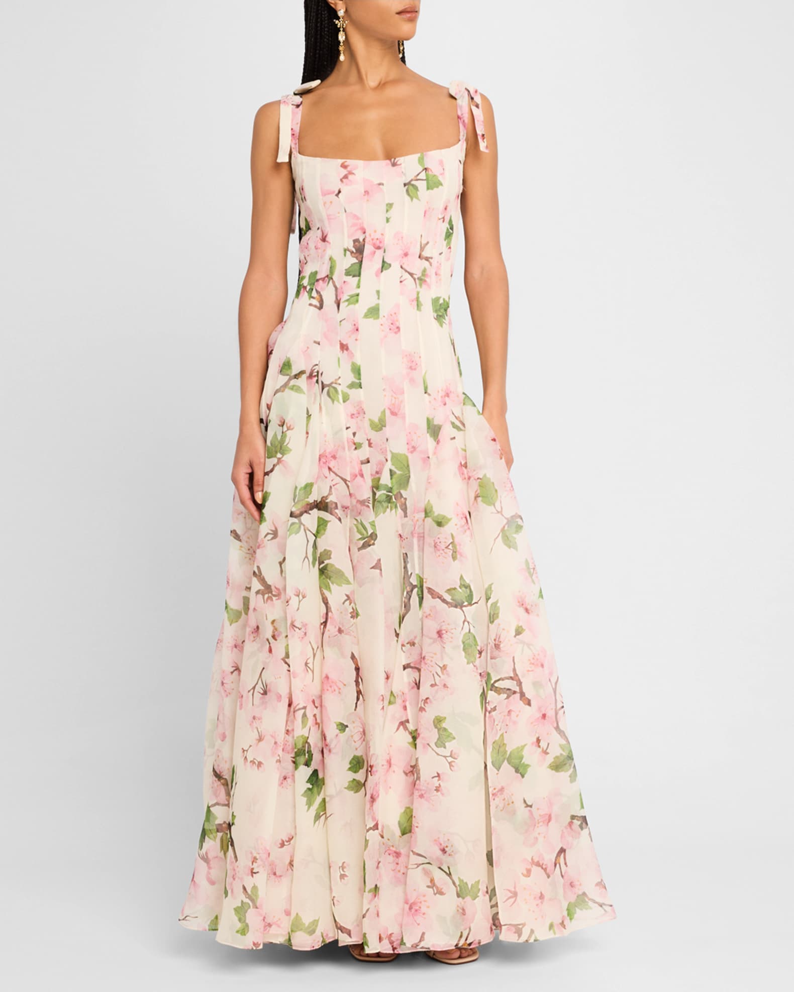 Oscar de la Renta Pleated Cherry Blossom Organza Gown | Neiman Marcus