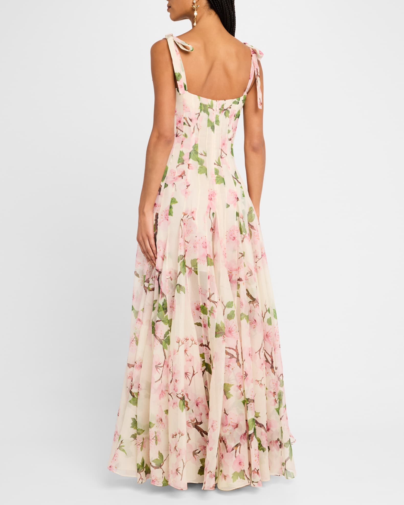 Oscar de la Renta Pleated Cherry Blossom Organza Gown | Neiman Marcus