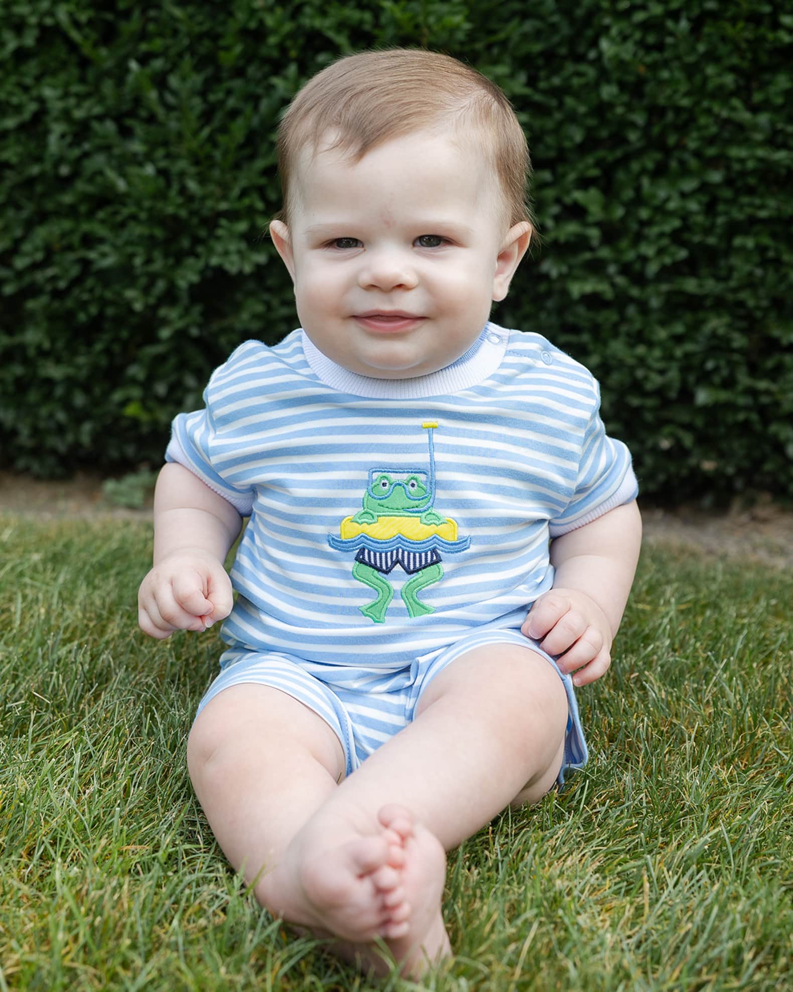 Florence Eiseman Boy's Frog Stripe Knit Shortalls, Size 3M-18M | Neiman ...