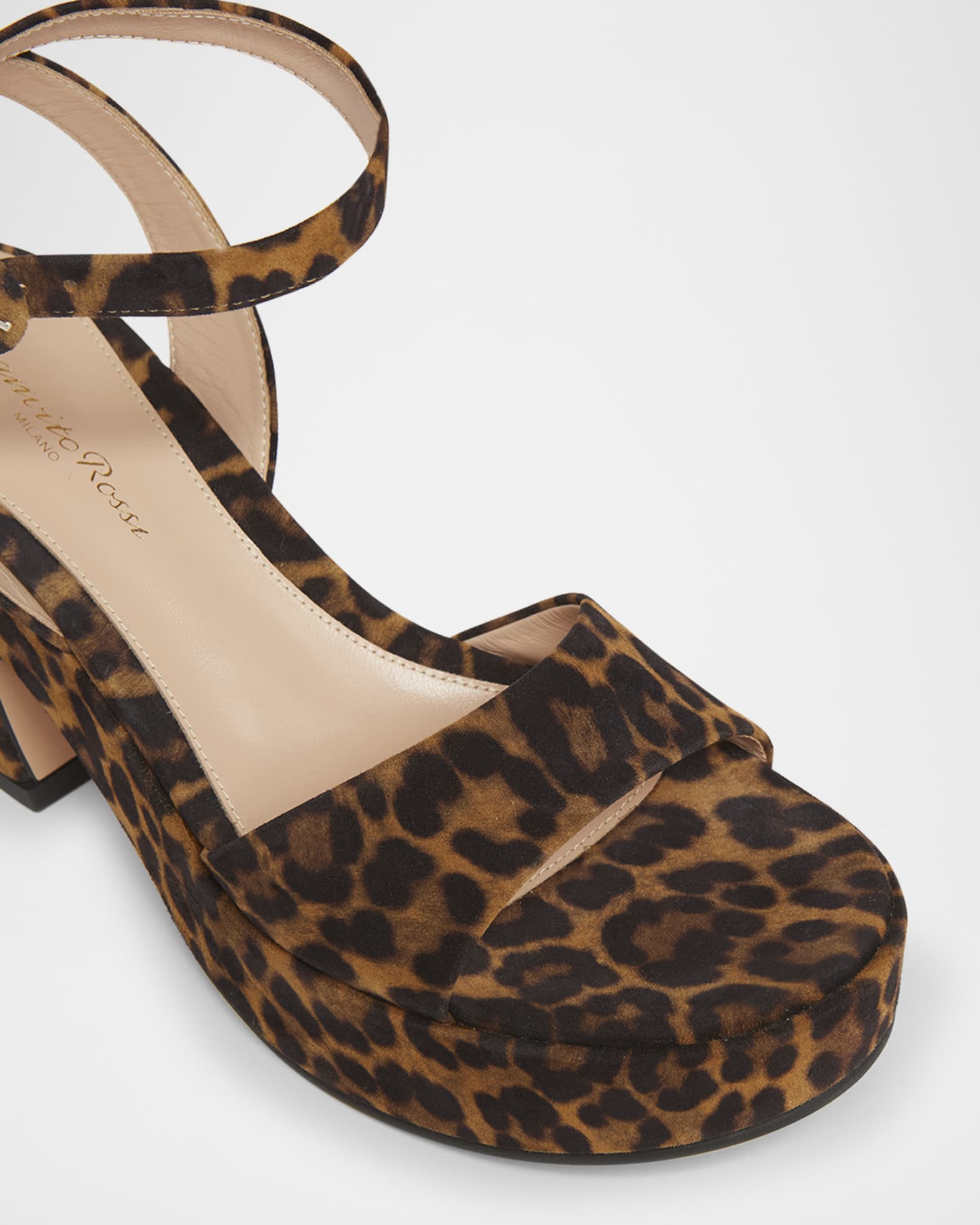 Gianvito Rossi Alma Leopard Ankle-Strap Platform Sandals | Neiman Marcus