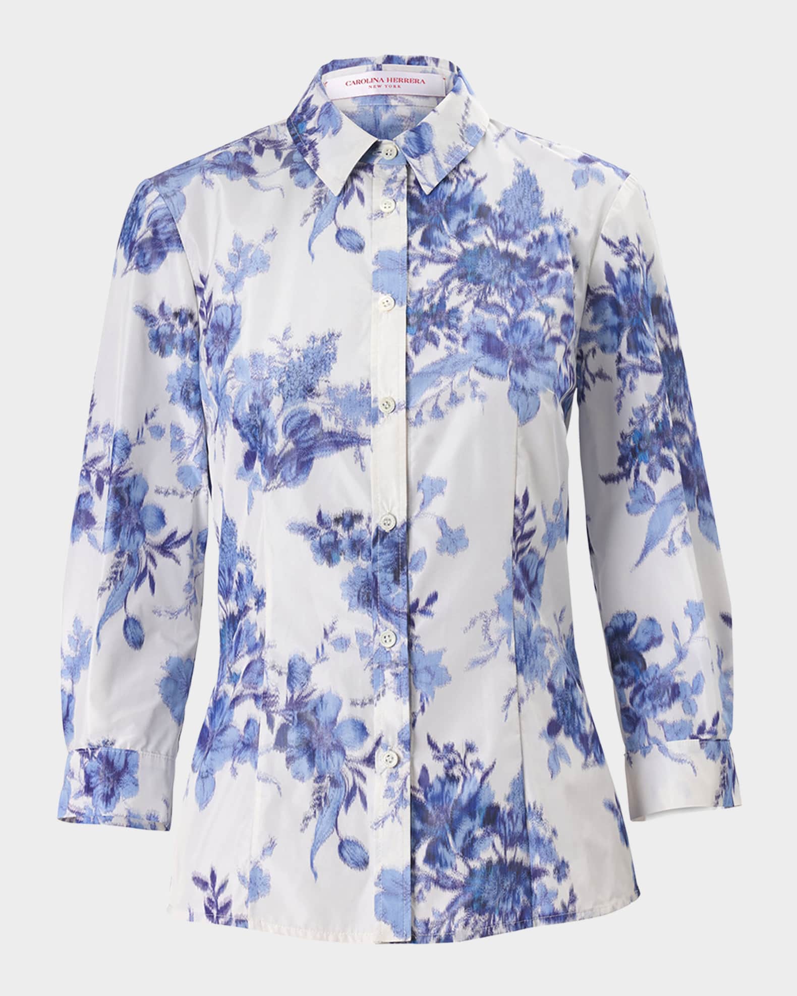Carolina Herrera Blur Floral Button-Down Icon Blouse | Neiman Marcus