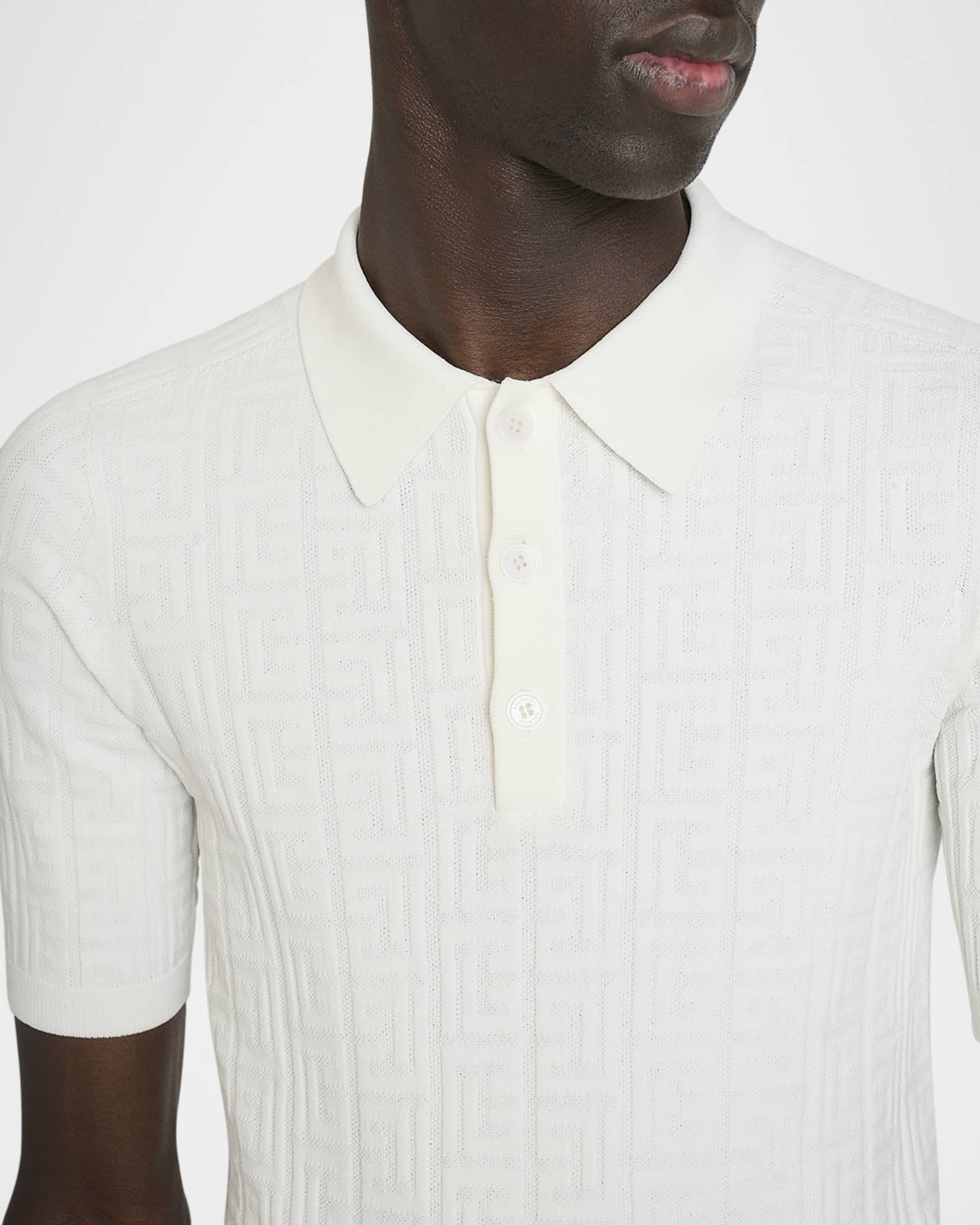 Balmain Men's Tonal Monogram Knit Polo Shirt | Neiman Marcus