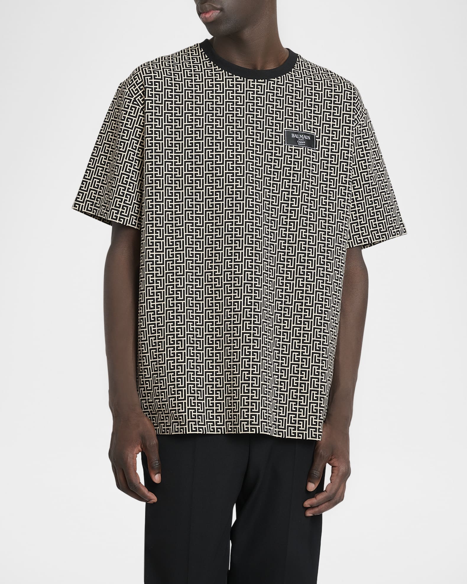 Balmain Men's Couture Label Monogram Crewneck T-Shirt | Neiman Marcus