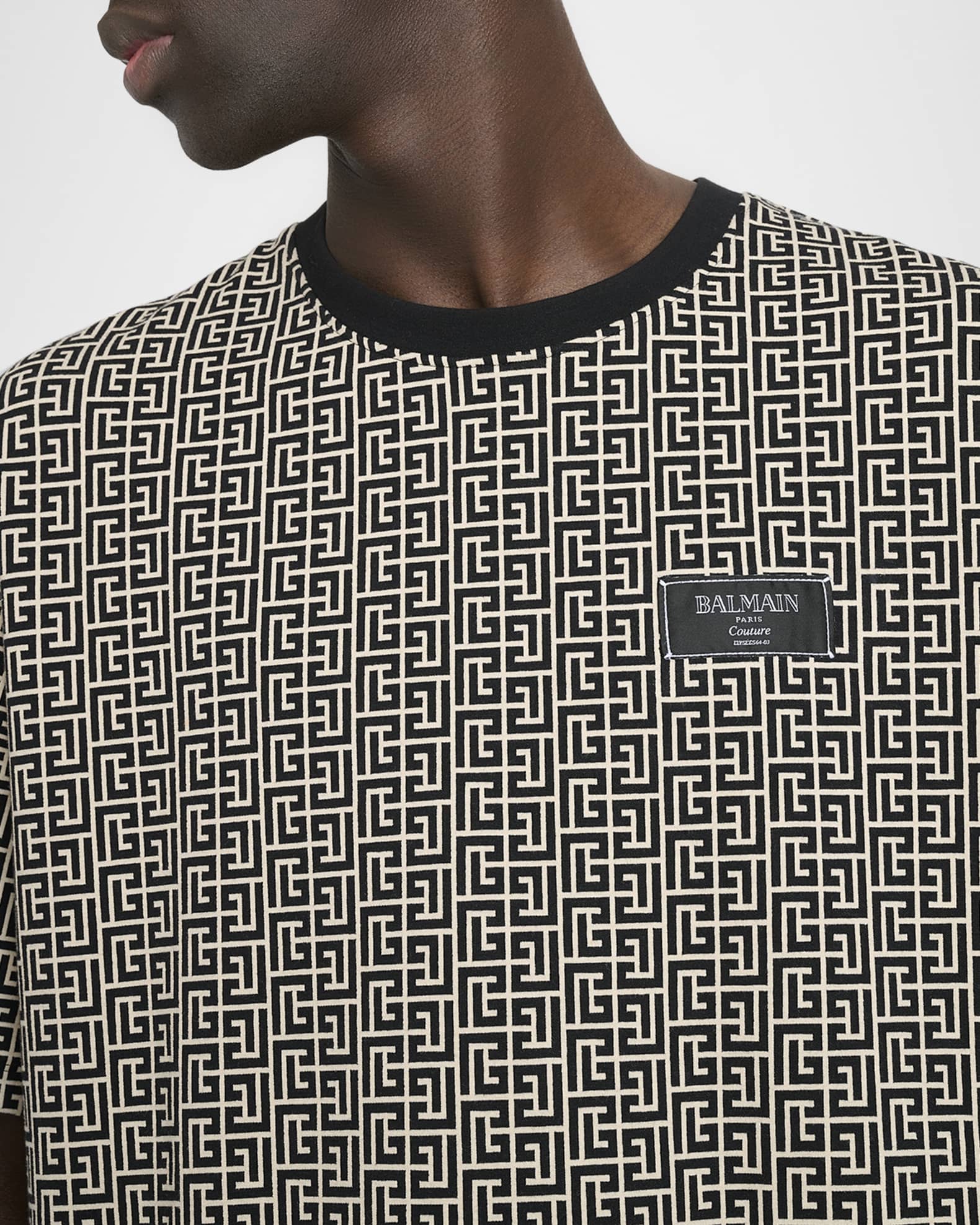 Balmain Men's Couture Label Monogram Crewneck T-Shirt | Neiman Marcus