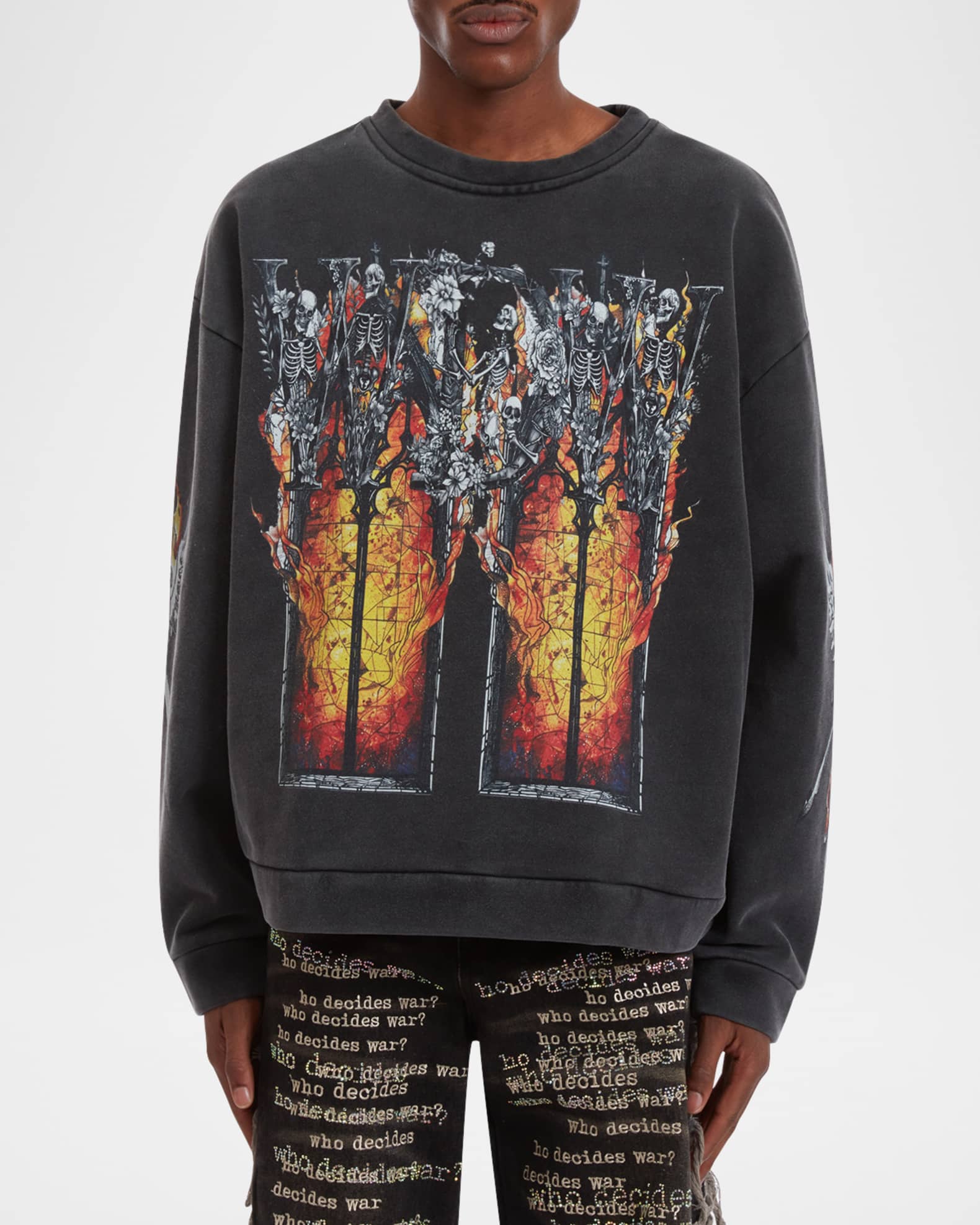 WHO DECIDES WAR Men's Chapel Screen Printed Sweater | Neiman Marcus