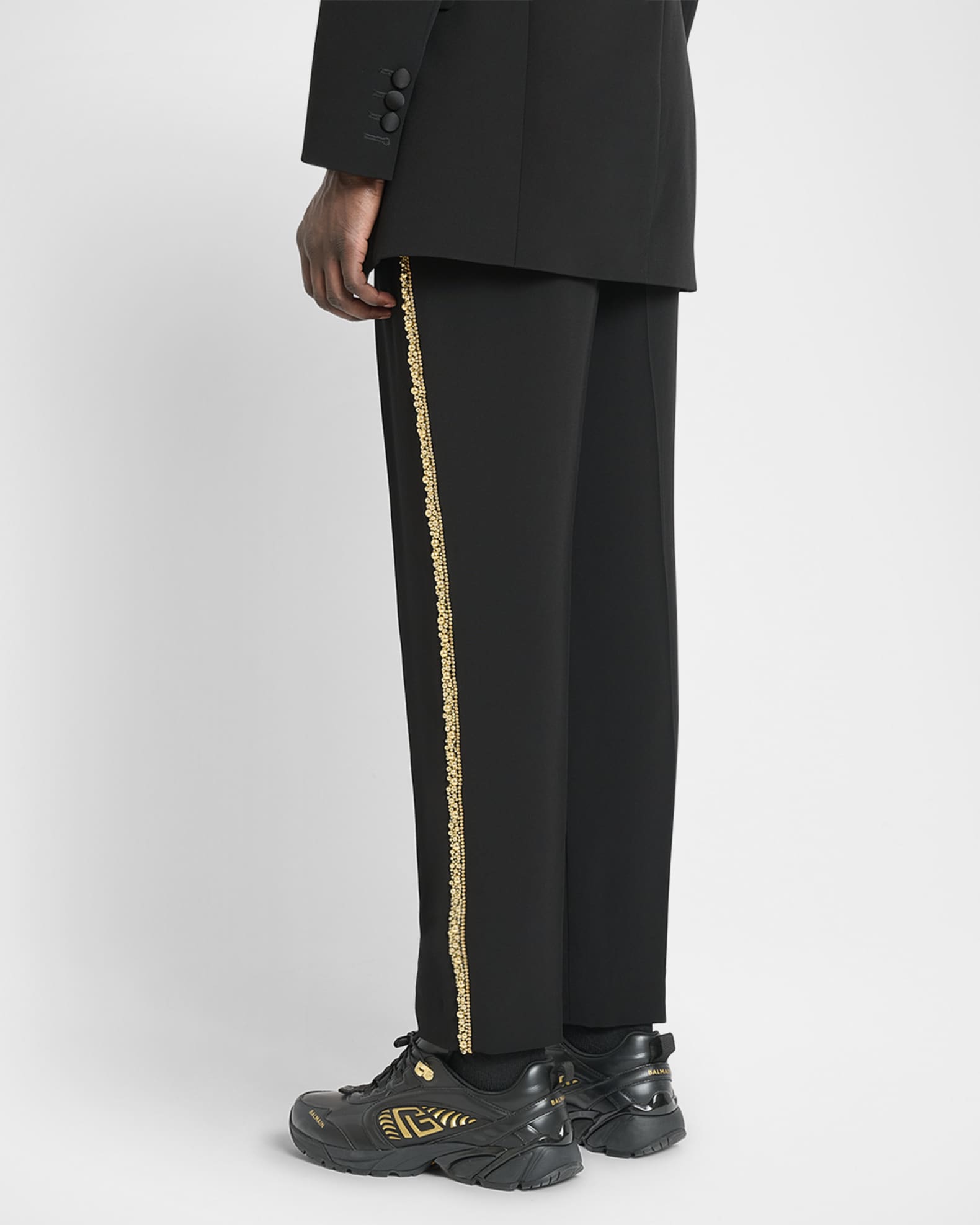 Balmain Men's Straight-Fit Bead Embroidered Pants | Neiman Marcus