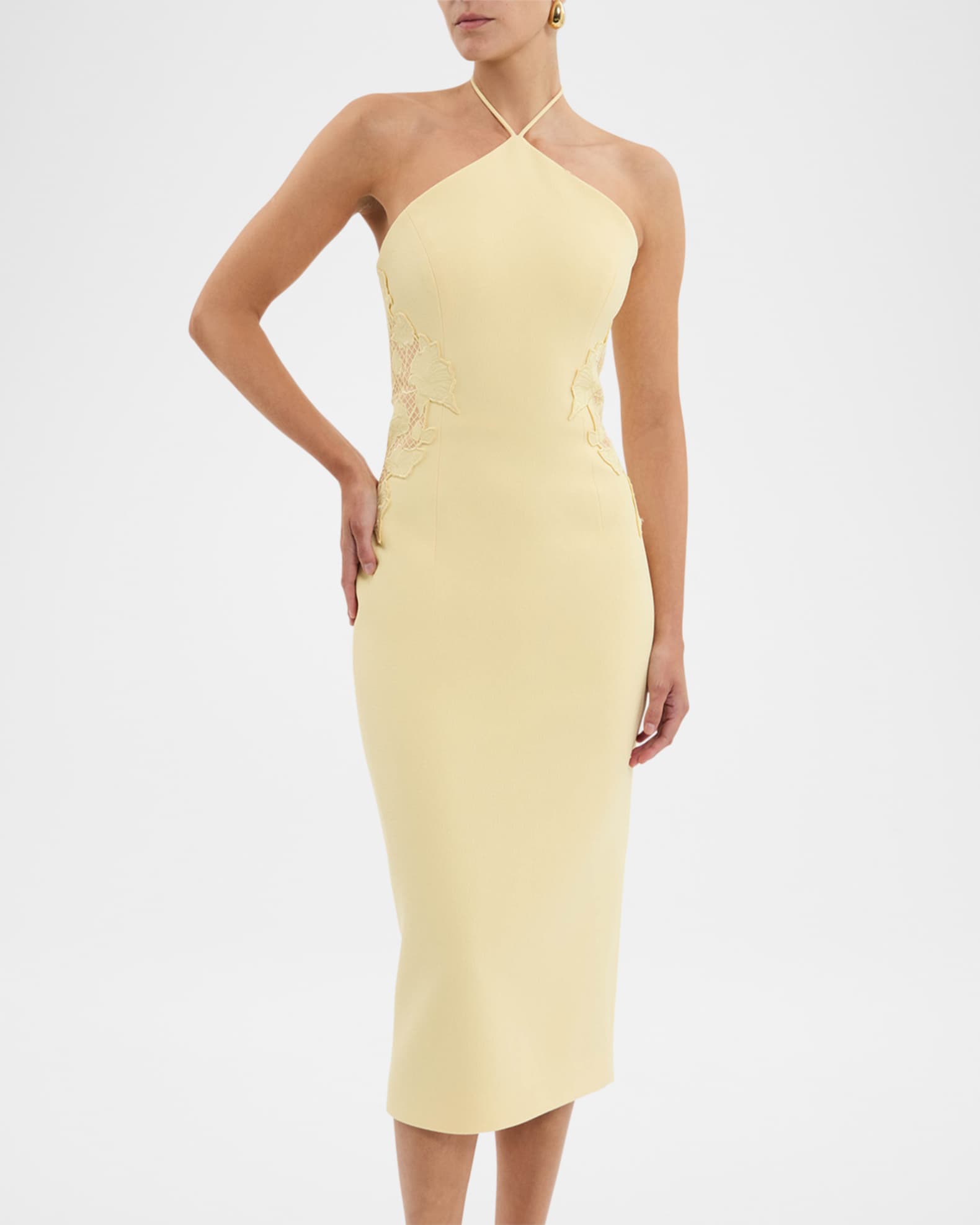 REBECCA VALLANCE Lulu Floral Lace Halter Midi Dress | Neiman Marcus