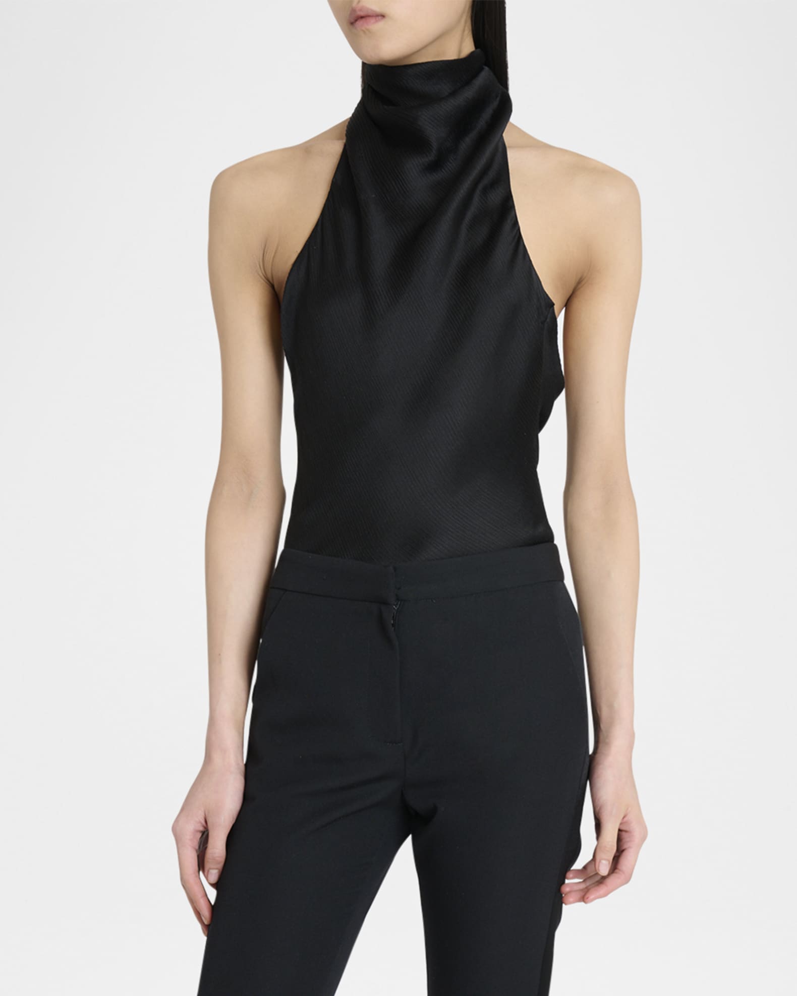 Balmain Crepe Satin Halter Cowl-Neck Top | Neiman Marcus