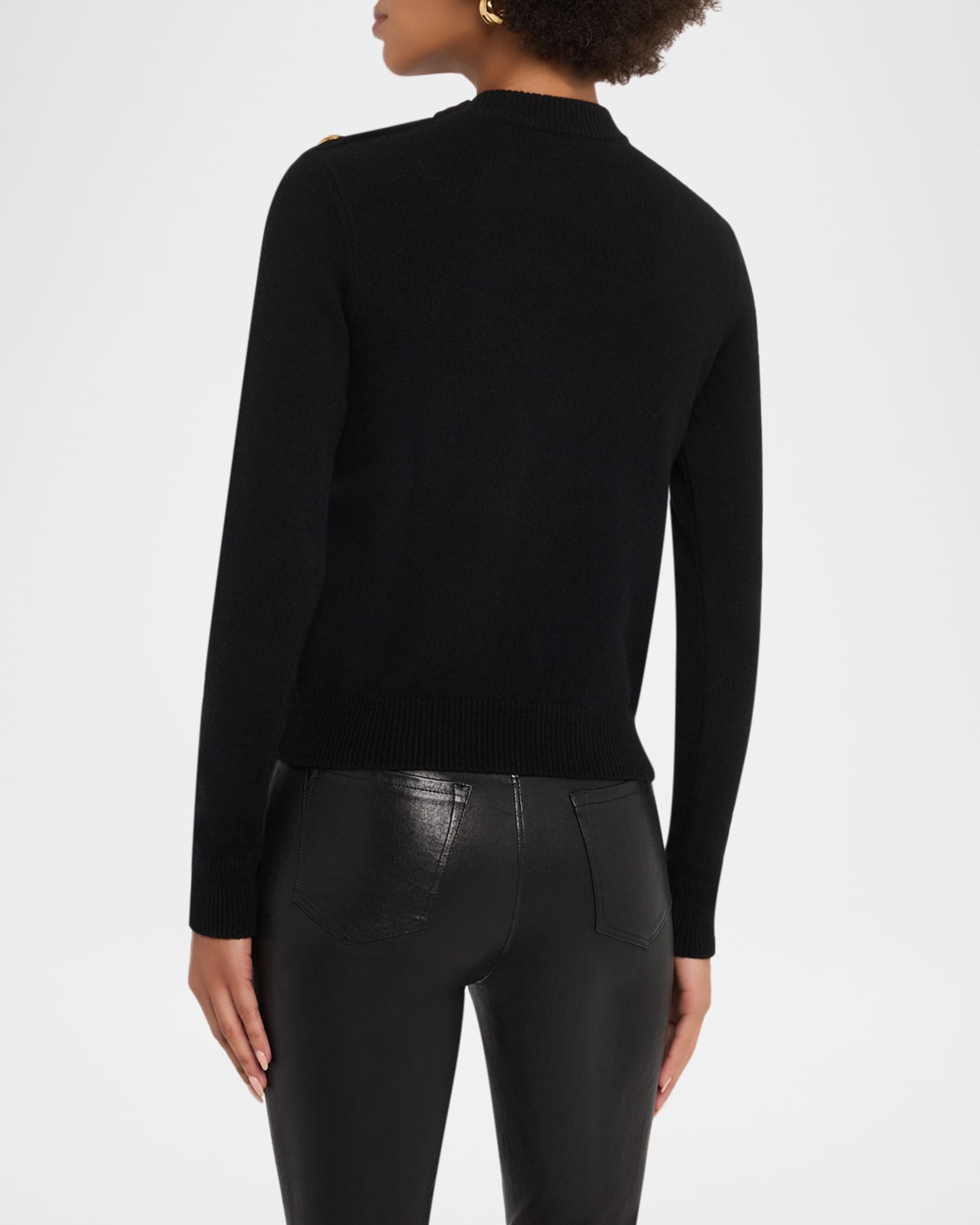 Balmain Three-Button Eco Cashmere Crewneck Sweater | Neiman Marcus
